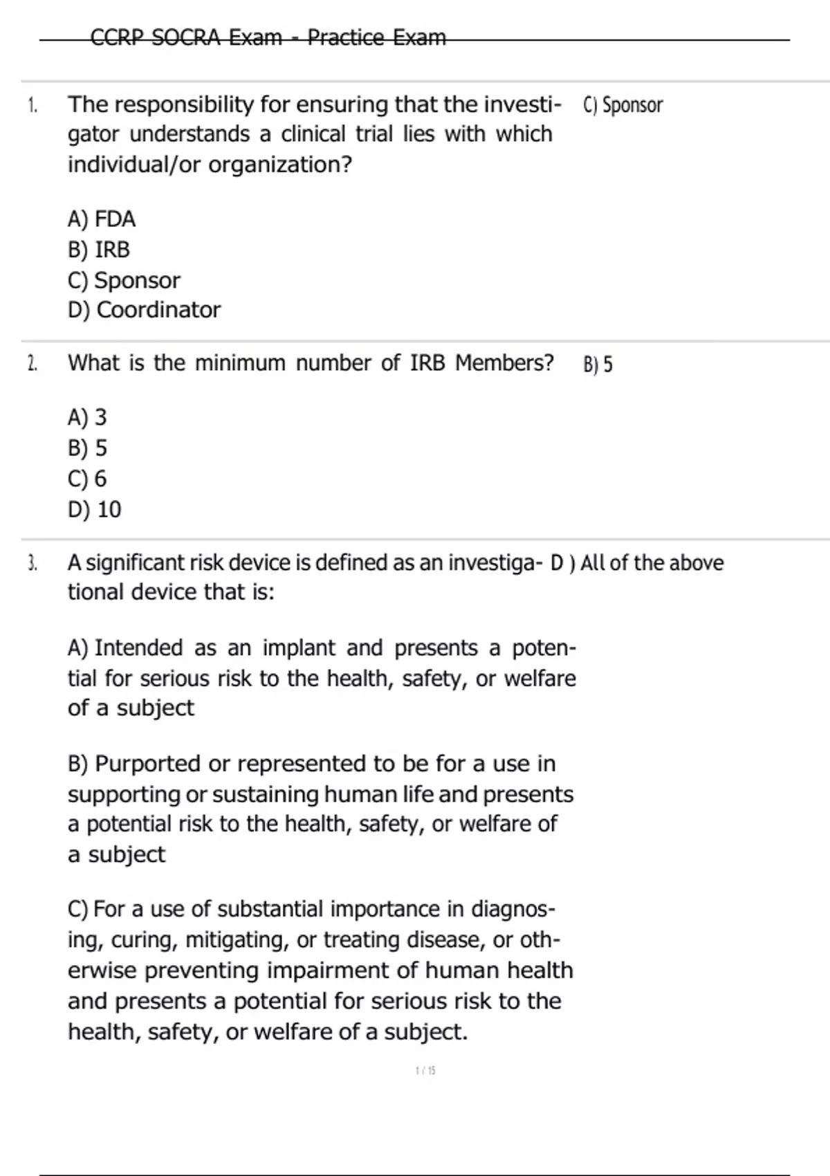 CCRP SOCRA Exam - Practice Exam with 100% Correct Answers | Latest 2023 ...