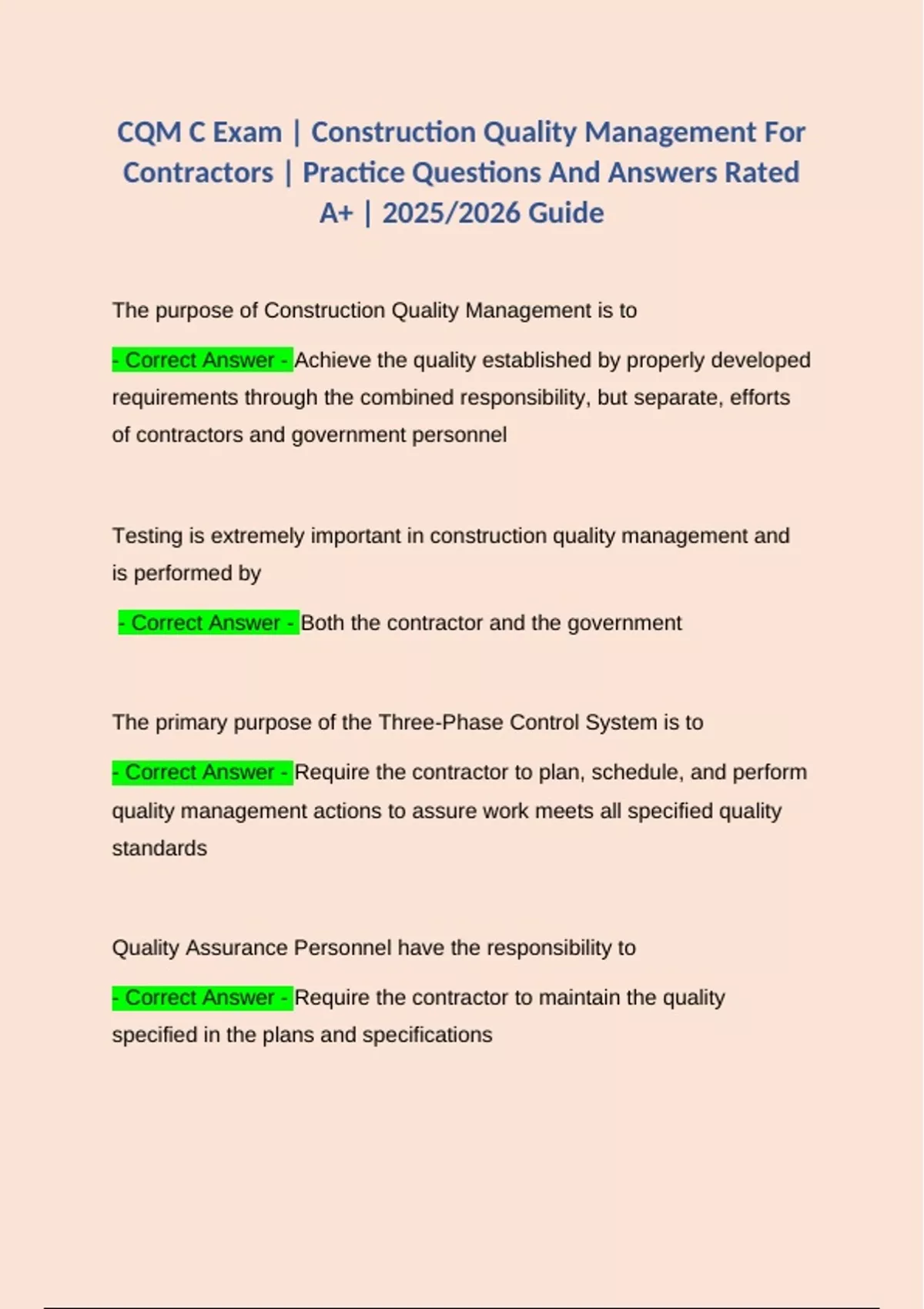 CQM C Exam | Construction Quality Management For Contractors | Practice ...