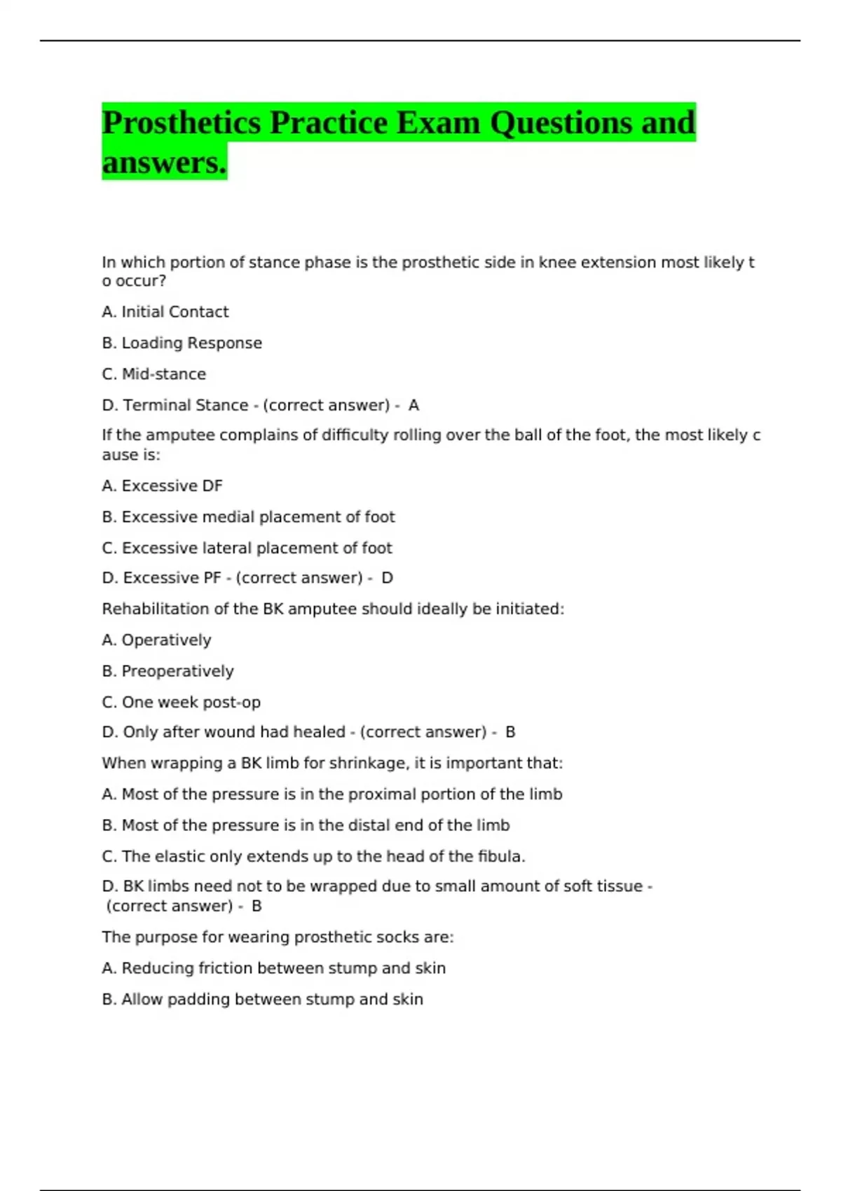 Prosthetic Written Exam Part 1 Questions and answers - Prosthetic ...