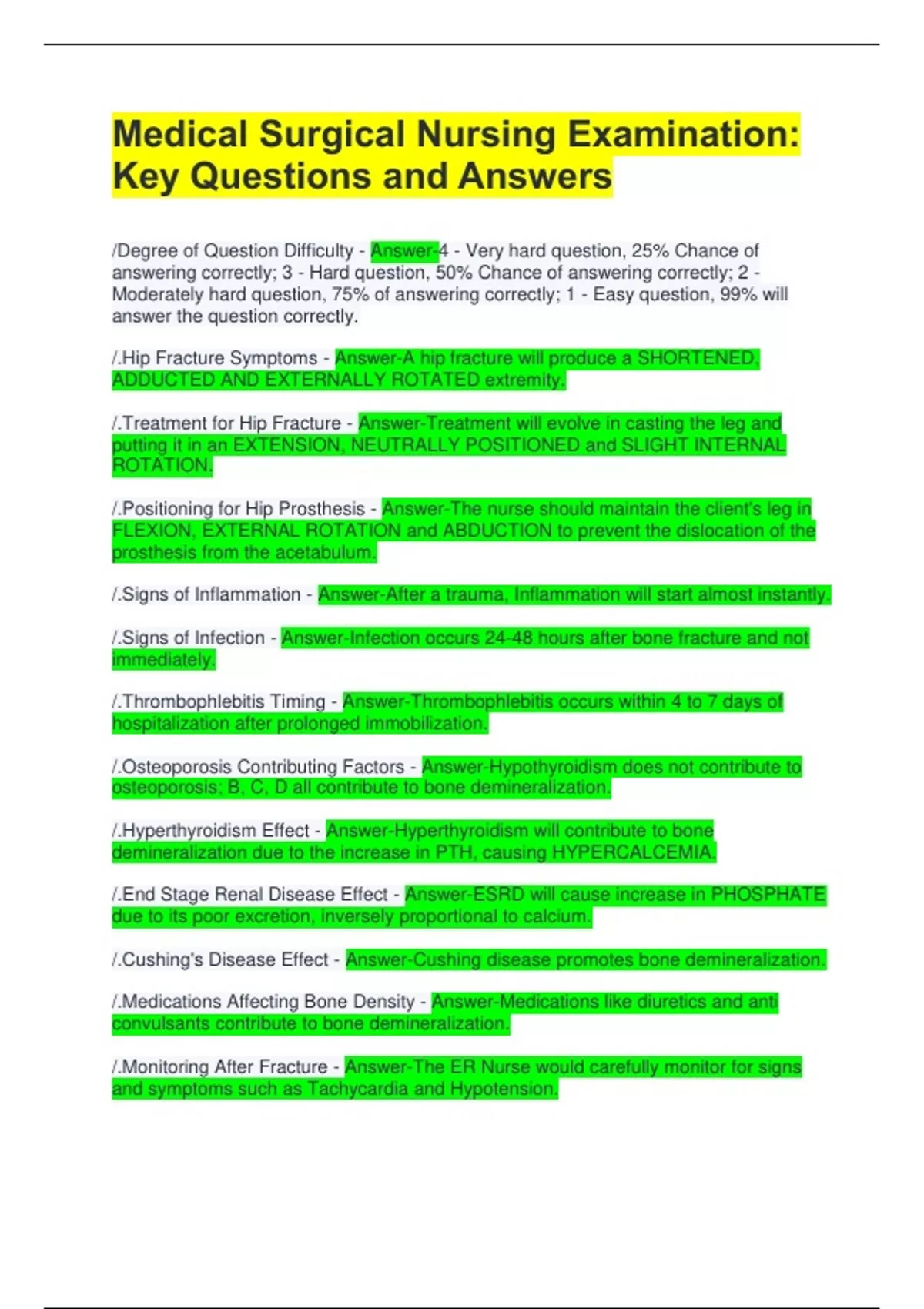 Medical Surgical Nursing Examination: Key Questions and Answers ...