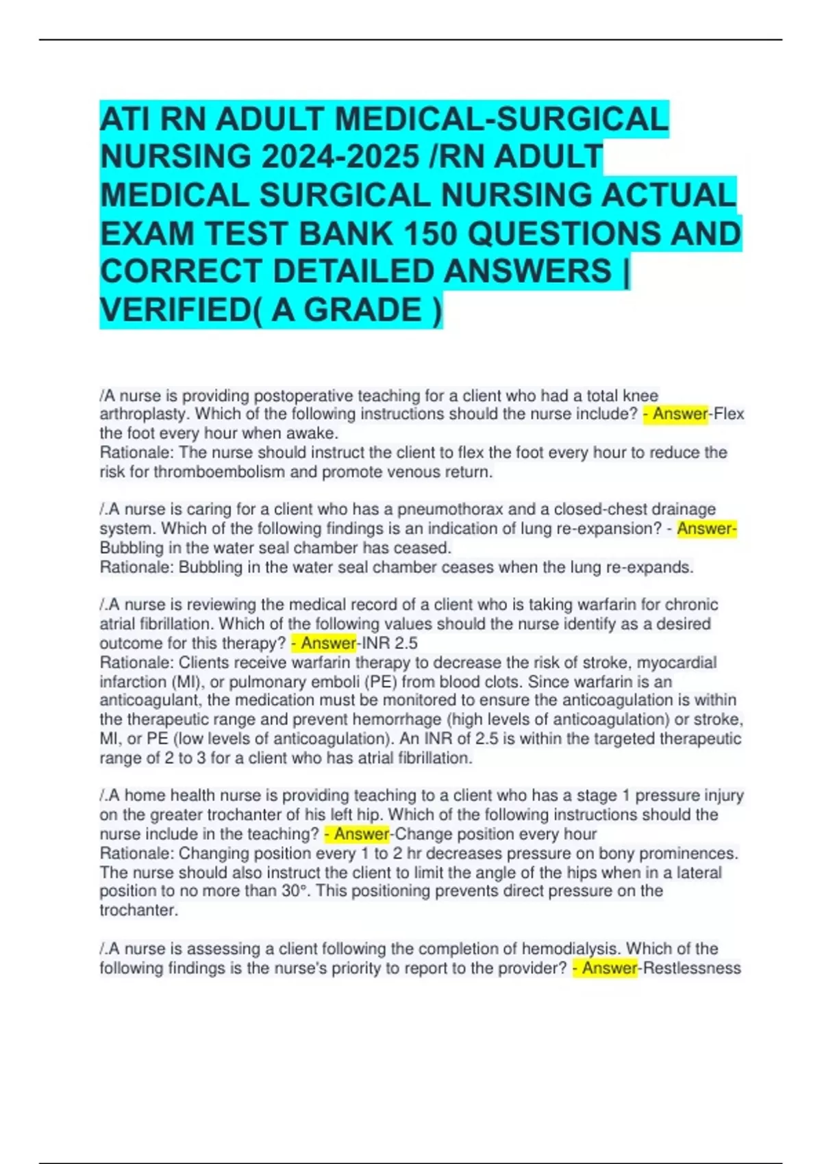 ATI RN ADULT MEDICAL-SURGICAL NURSING /RN ADULT MEDICAL SURGICAL ...