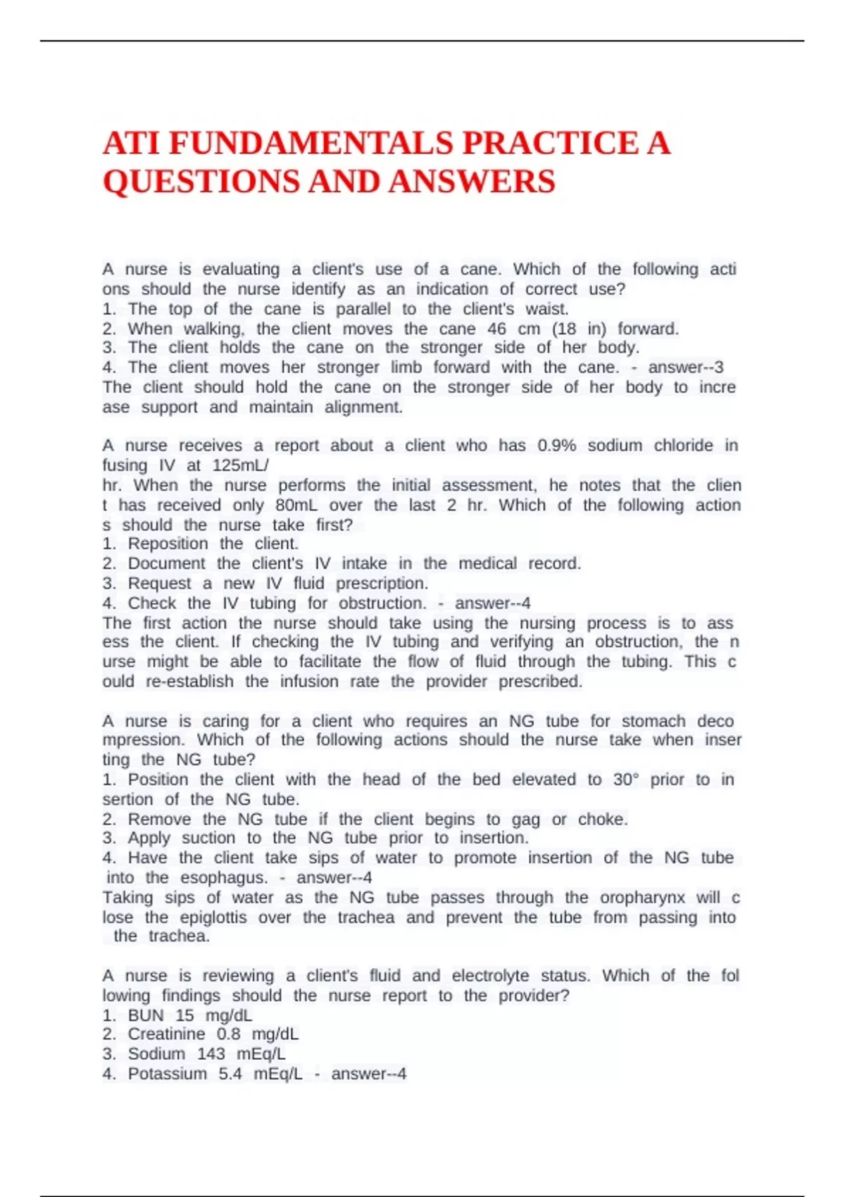ATI FUNDAMENTALS PRACTICE A QUESTIONS AND ANSWERS - ATI RN FUNDAMENTALS ...
