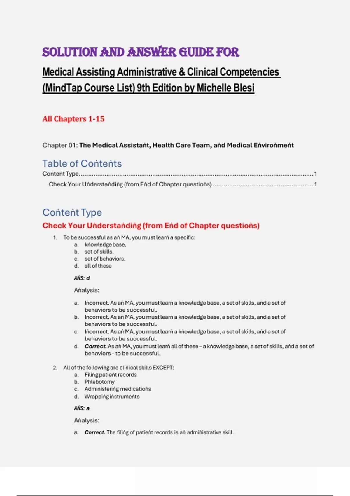 Solution and Answer Guide for Medical Assisting Administrative ...