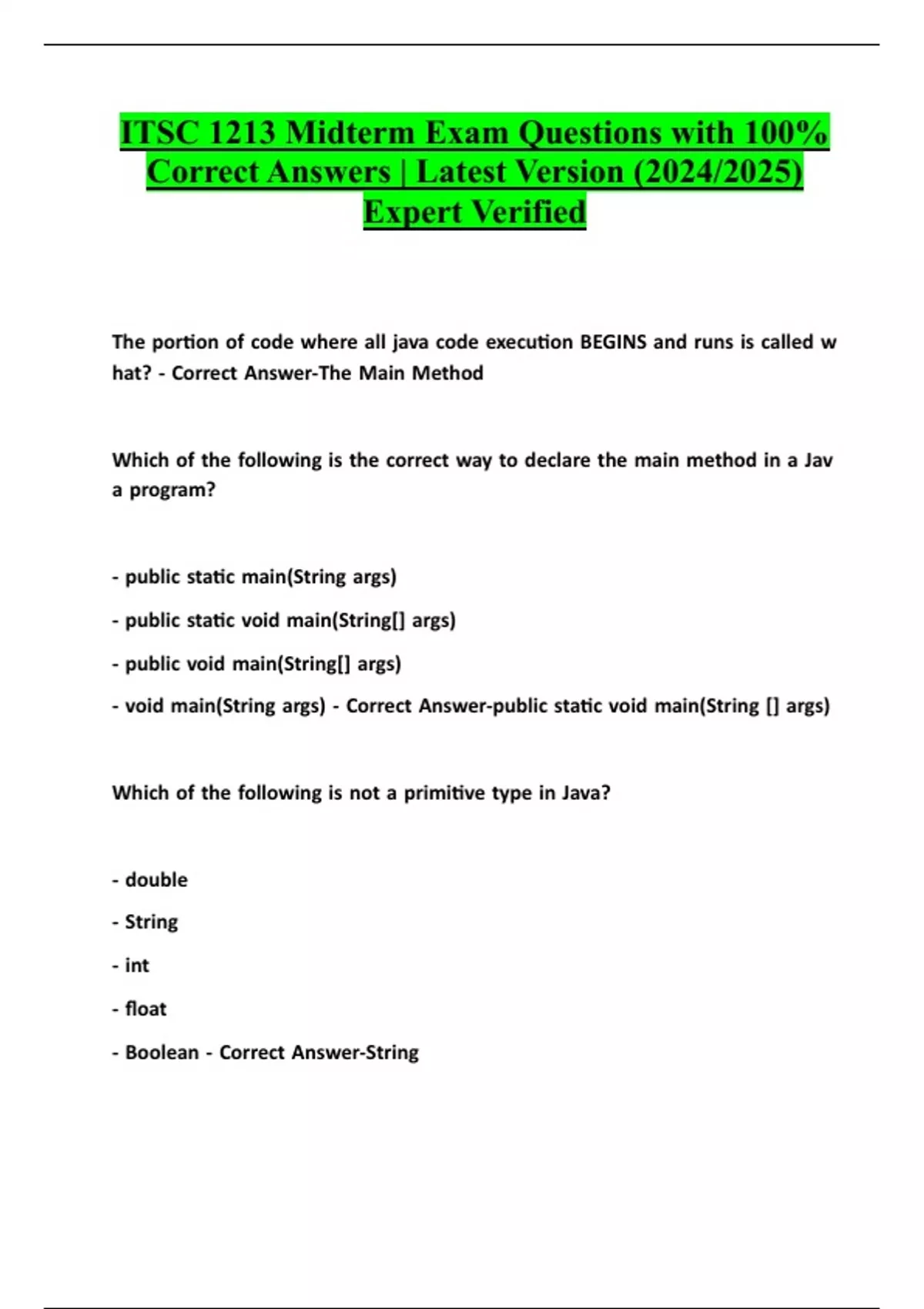 ITSC 1213 Midterm Exam Questions with 100% Correct Answers | Latest ...