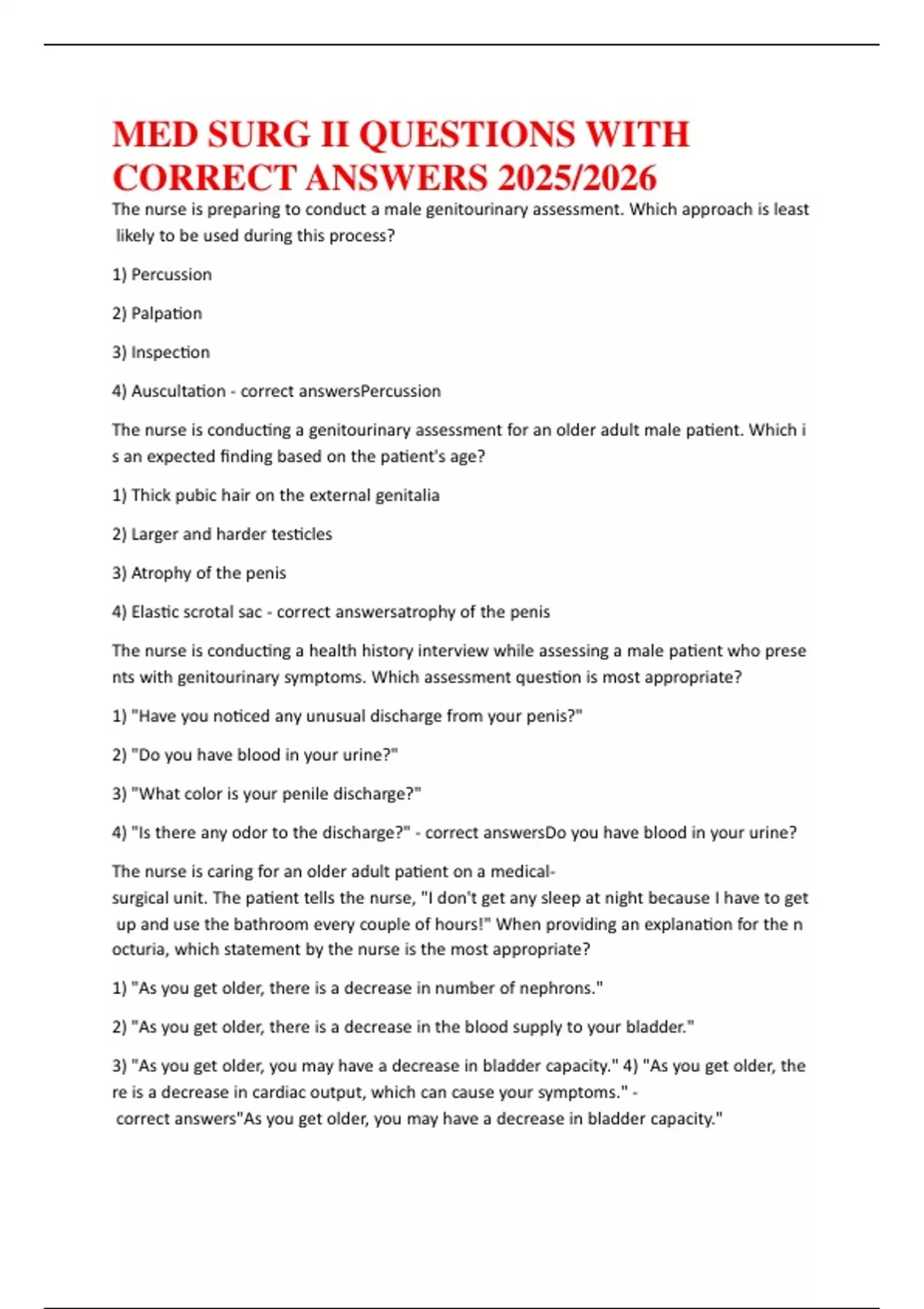 MED SURG II QUESTIONS WITH CORRECT ANSWERS 2025 - MEDSURG 2 - Stuvia US