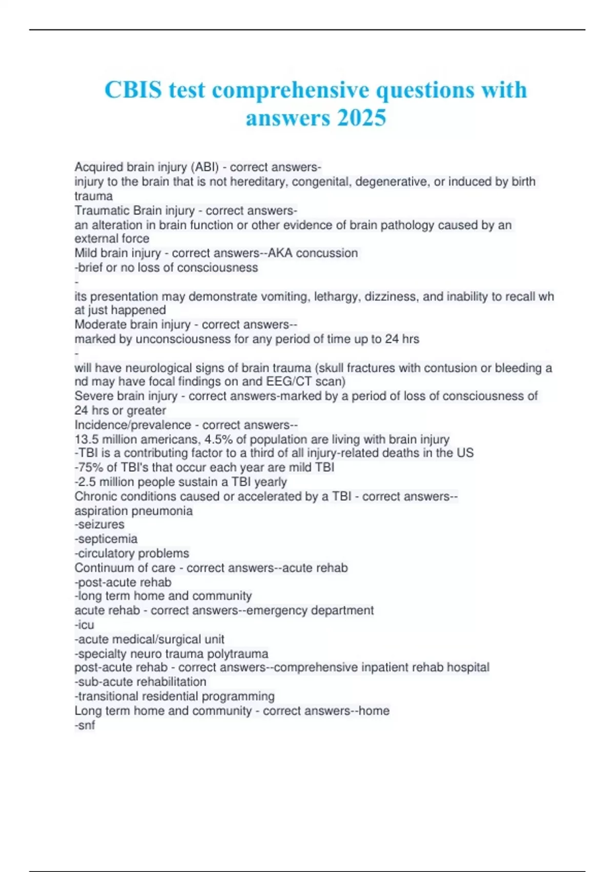 CBIS test comprehensive questions with answers 2025 - CBIS - Stuvia US