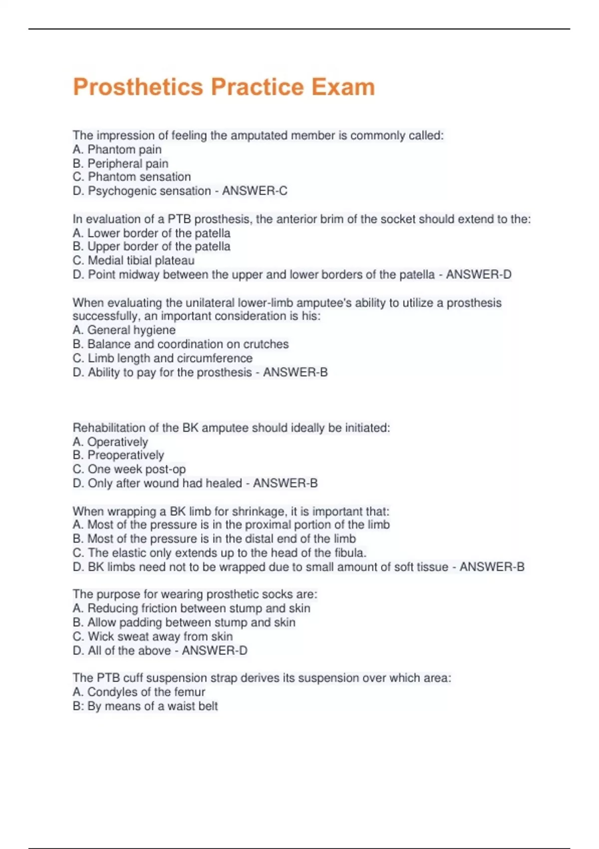 Prosthetics Practice Exam 2025 already graded A+ - Prosthetics - Stuvia US