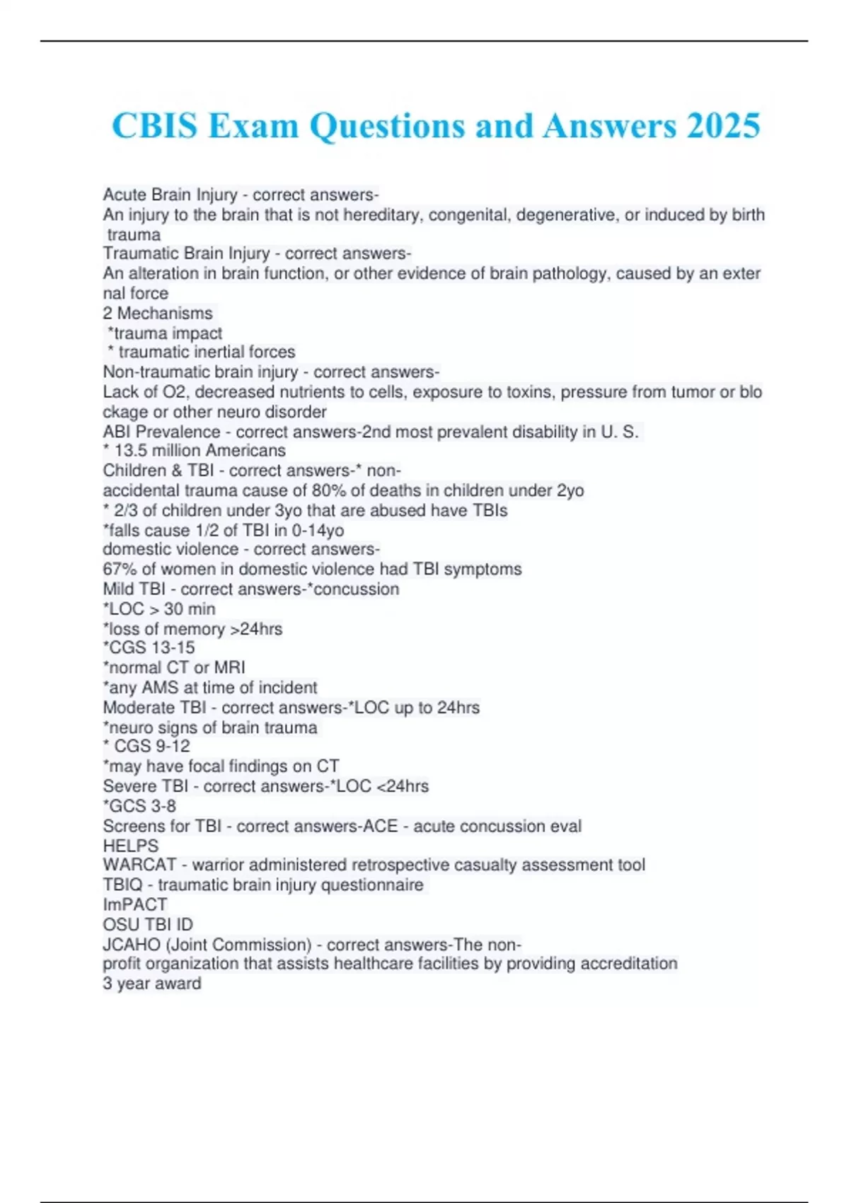 CBIS Exam Questions and Answers 2025 - CBIS - Stuvia US