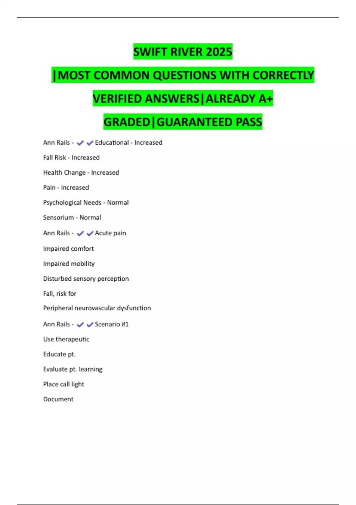 SWIFT RIVER 2025 |MOST COMMON QUESTIONS WITH CORRECTLY VERIFIED ANSWERS ...