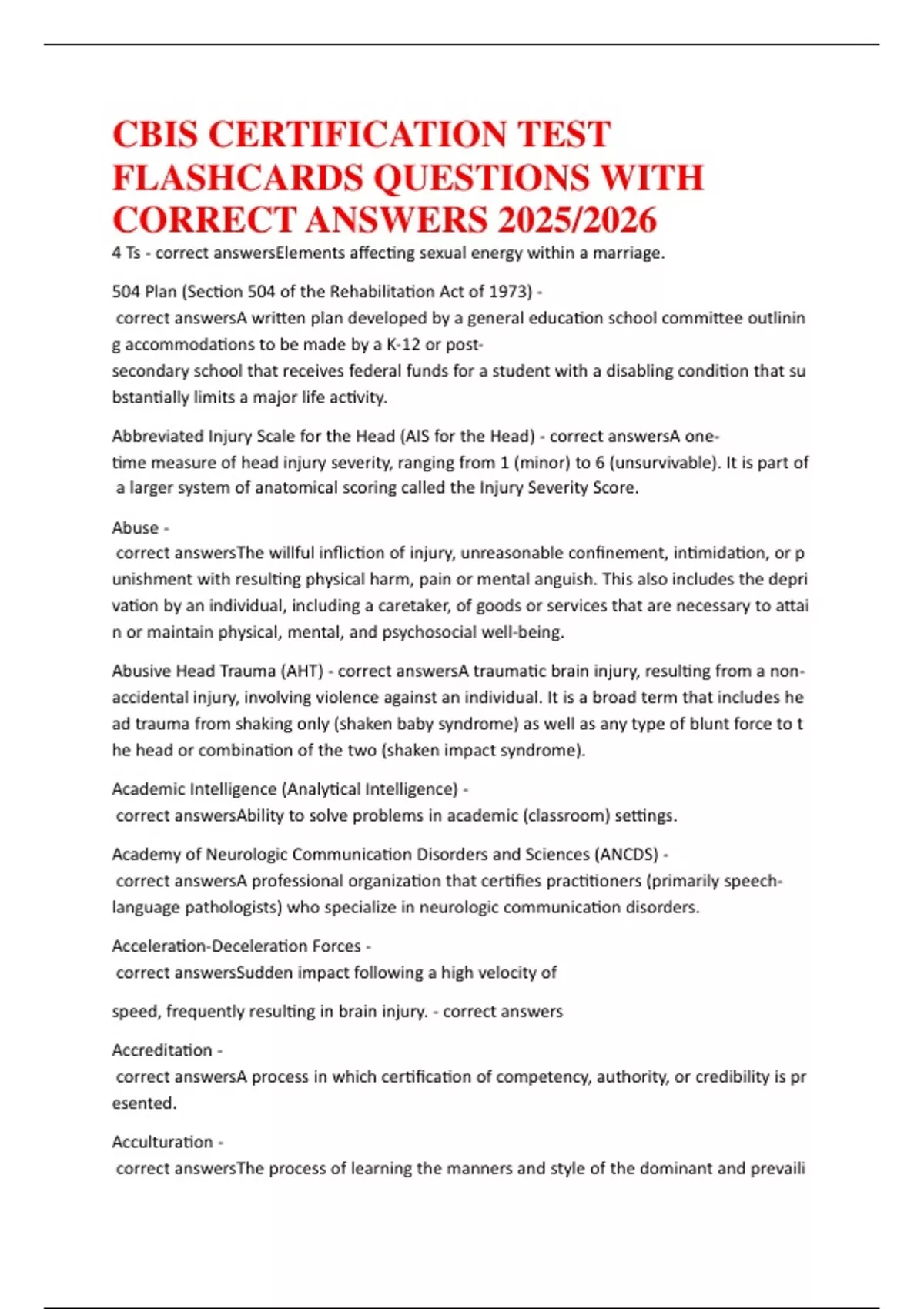 CBIS CERTIFICATION TEST FLASHCARDS QUESTIONS WITH CORRECT ANSWERS 2025 ...