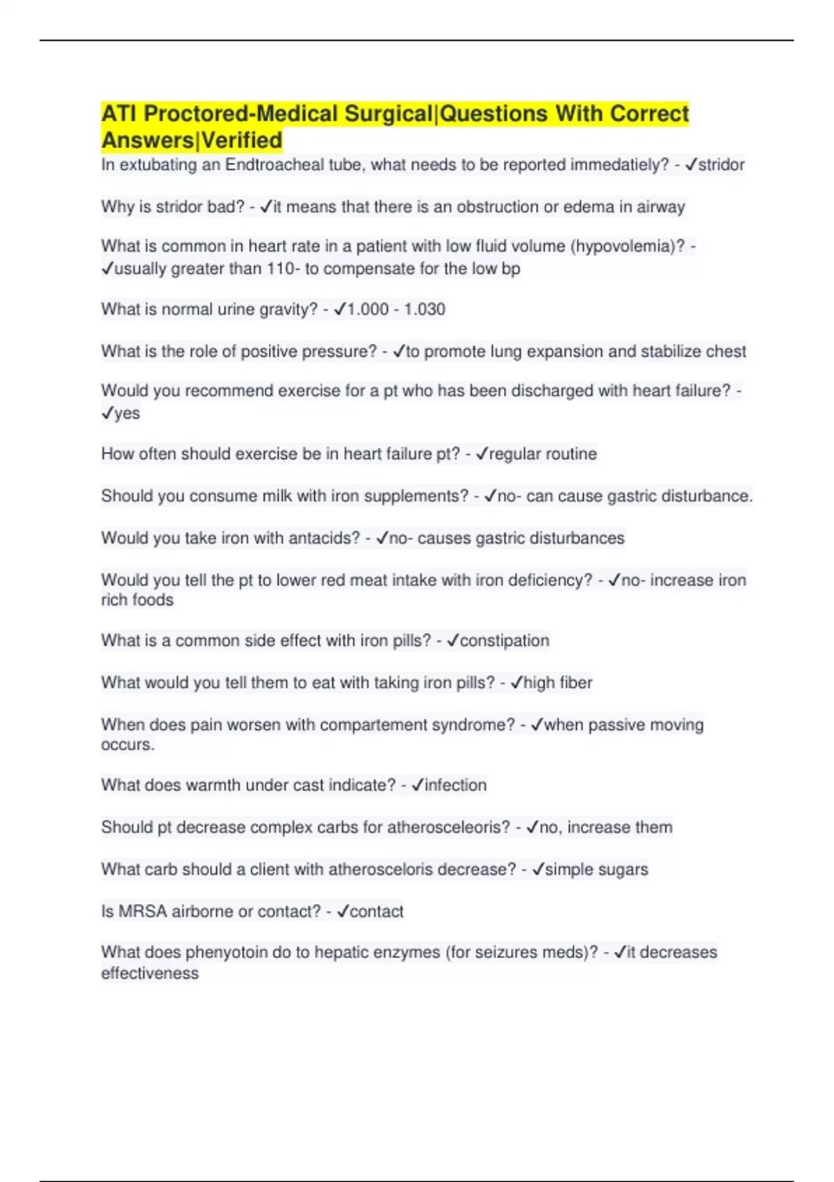 ATI Proctored-Medical Surgical|Questions With Correct Answers|Verified - ATI Proctored-Medical ...