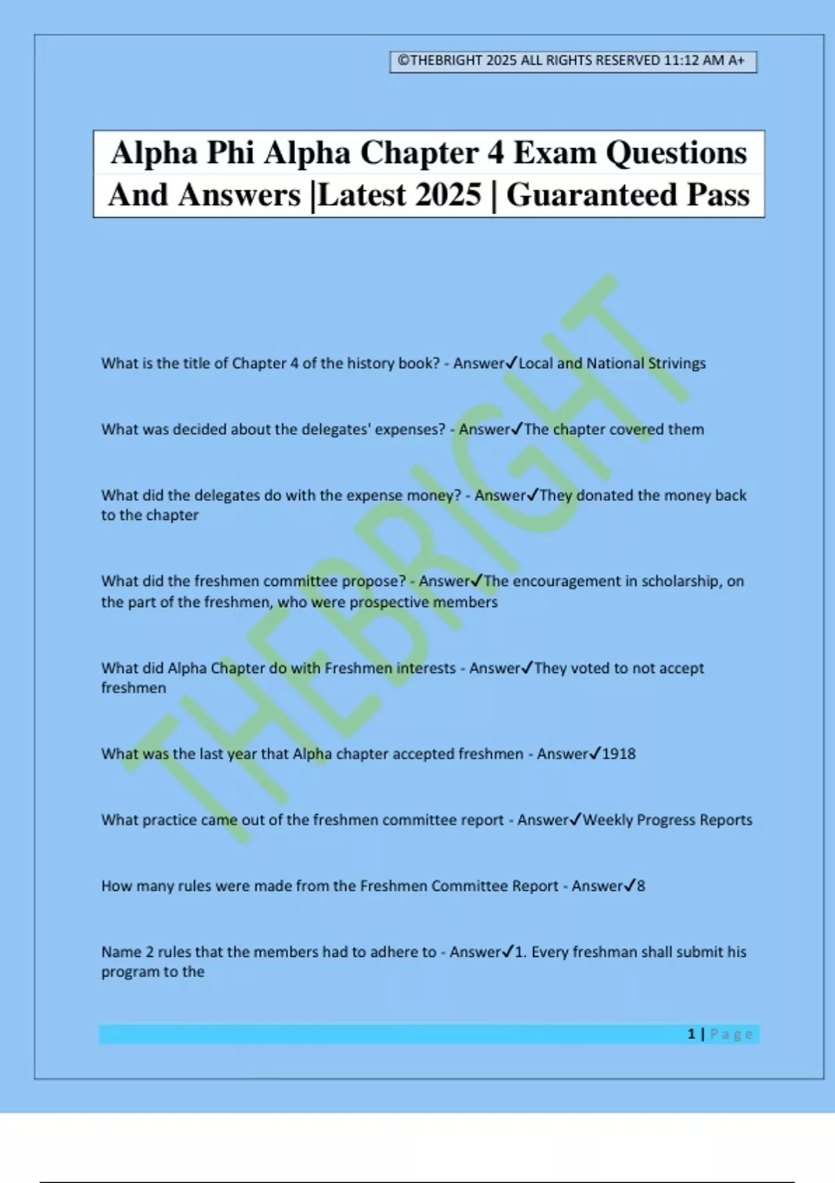 Alpha Phi Alpha Chapter 4 Exam Questions And Answers |Latest 2025 ...