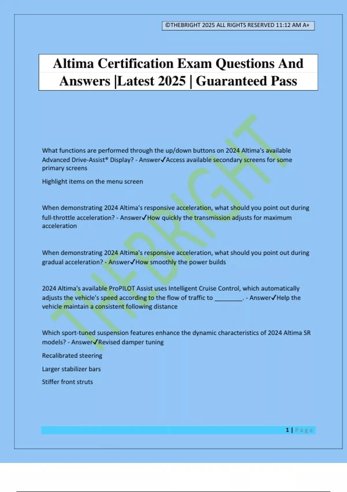 Altima Certification Exam Questions And Answers |Latest 2025 ...