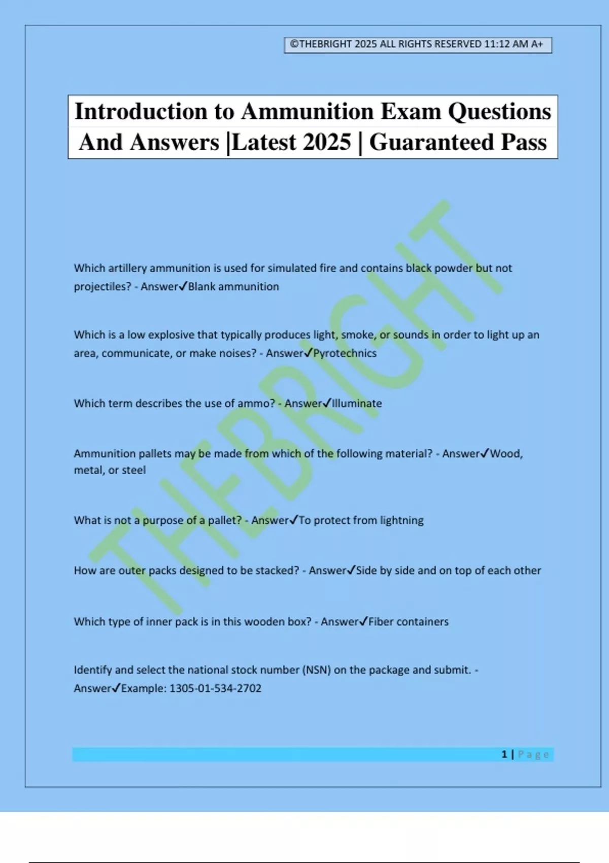 Introduction to Ammunition Exam Questions And Answers |Latest 2025 ...