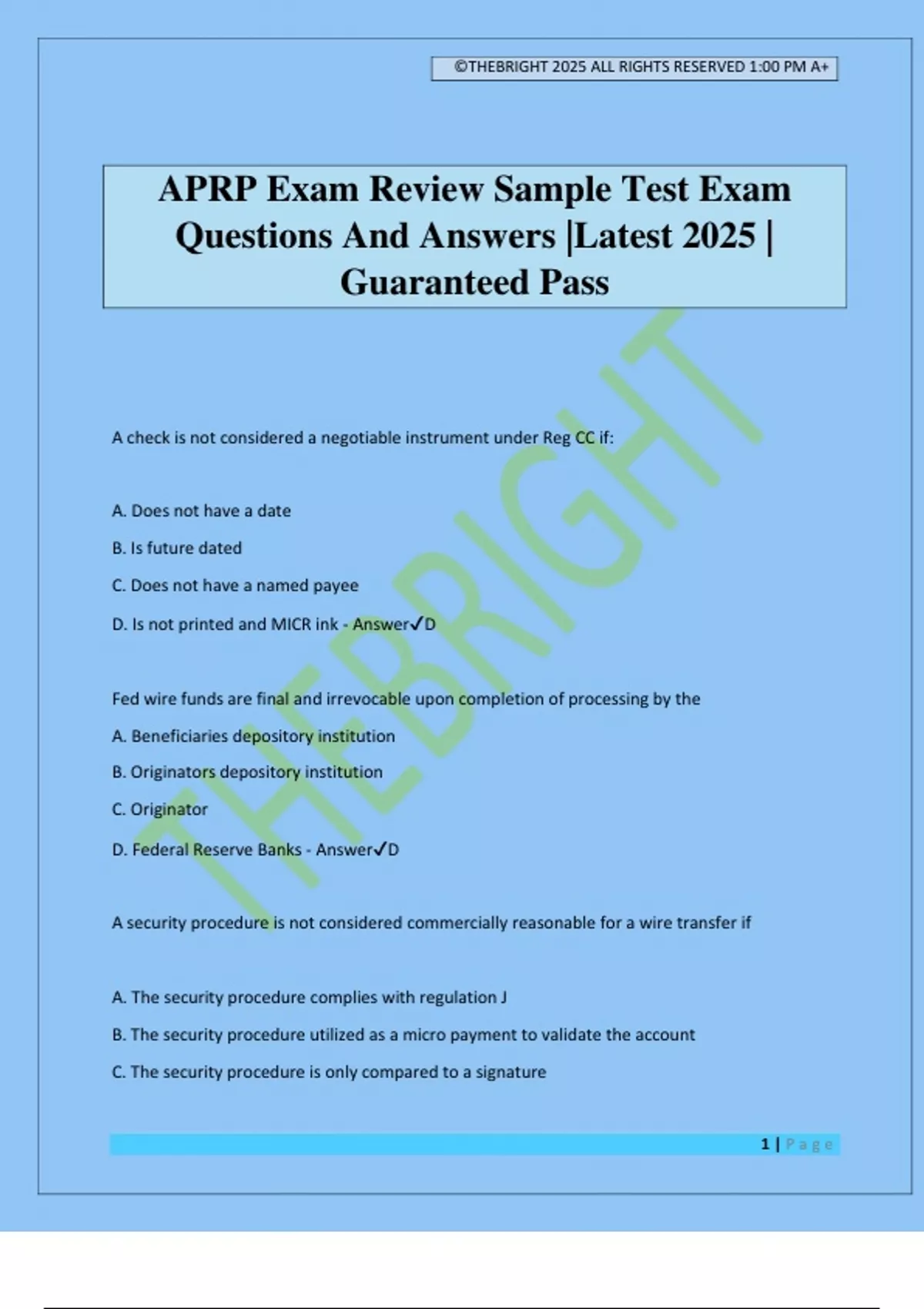 APRP Exam Review Sample Test Exam Questions And Answers |Latest 2025 ...