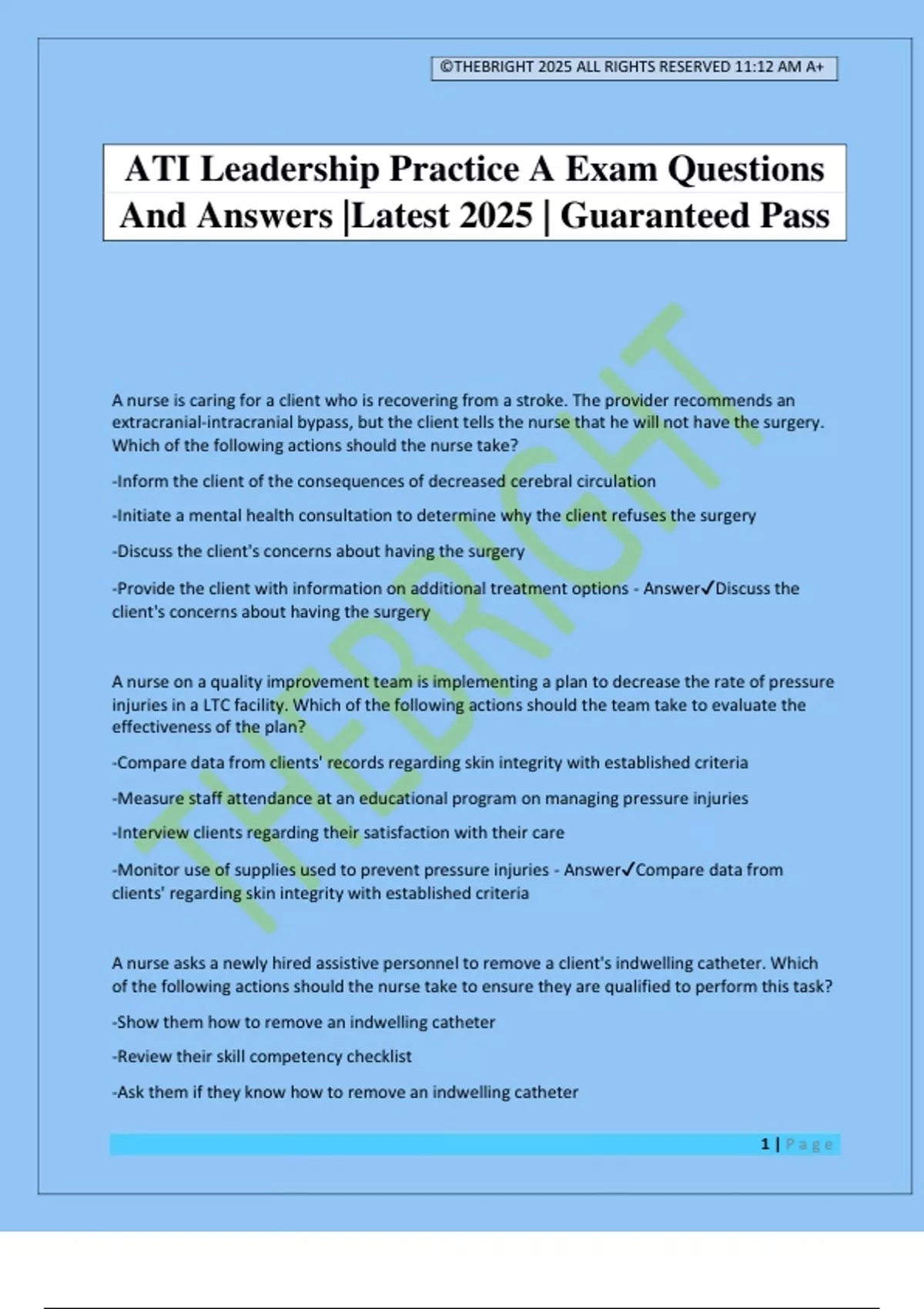 ATI Leadership Practice A Exam Questions And Answers |Latest 2025 ...