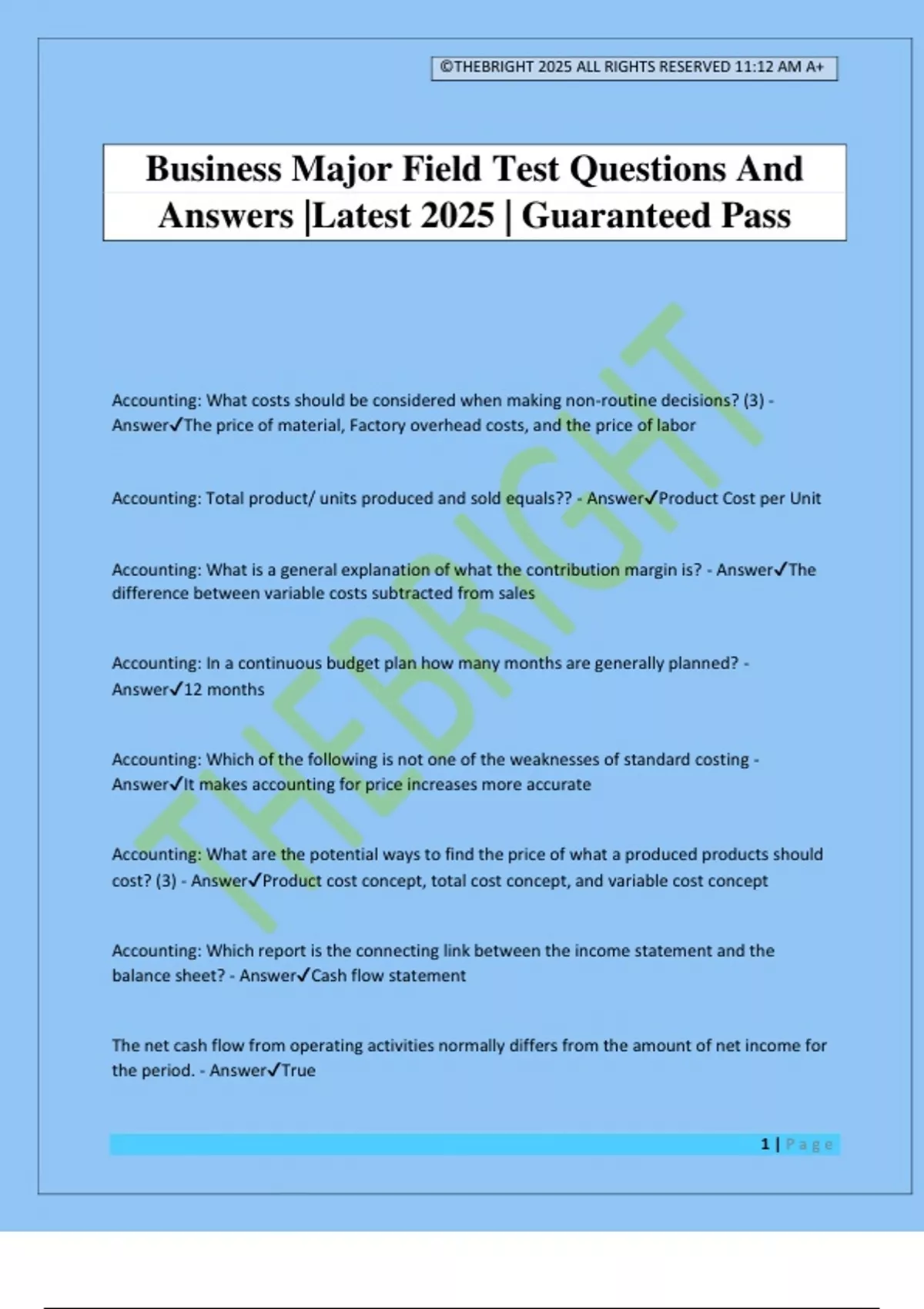 Business Major Field Test Questions And Answers |Latest 2025 ...