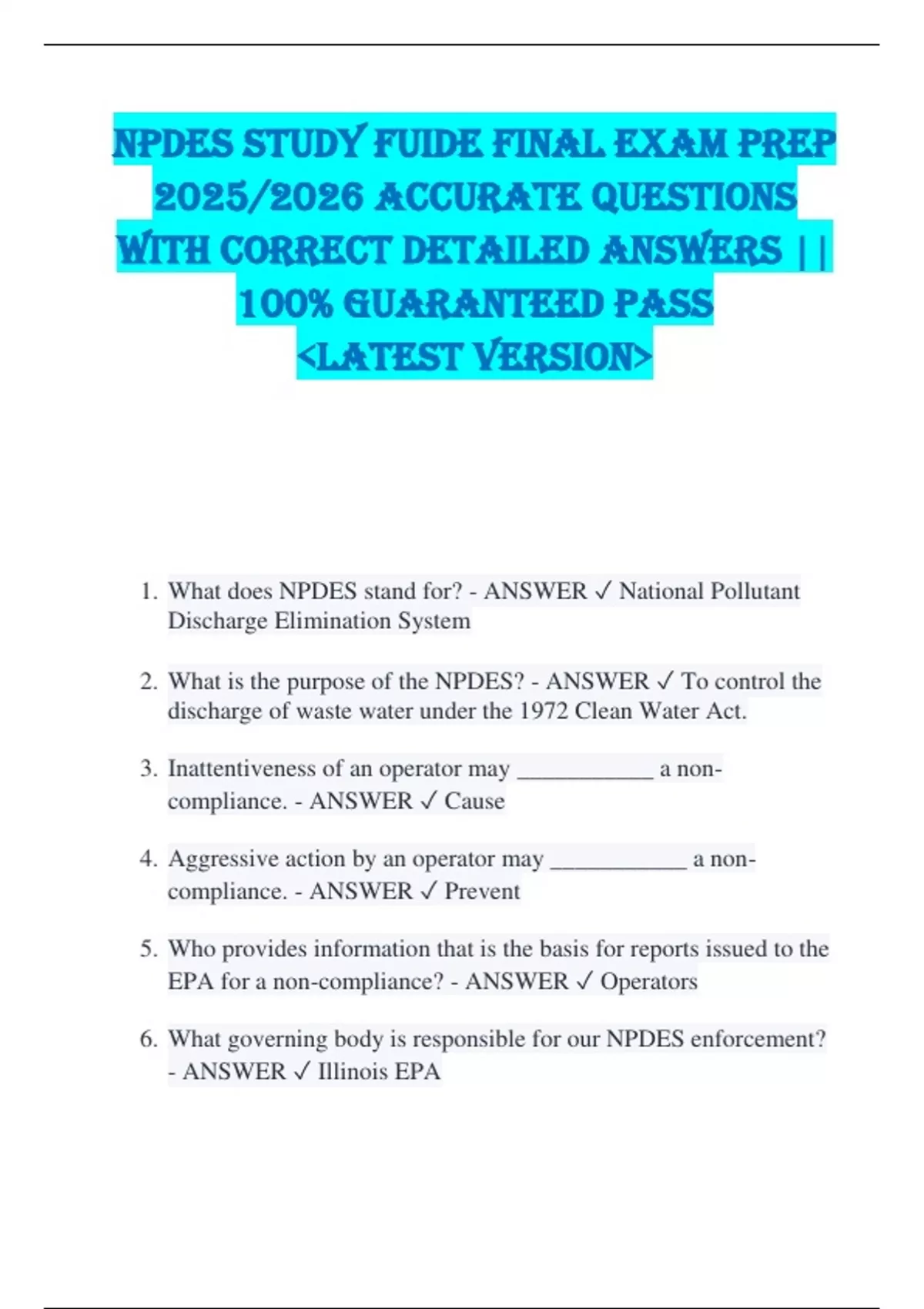 NPDES STUDY FUIDE FINAL EXAM PREP 2025/2026 ACCURATE QUESTIONS WITH ...