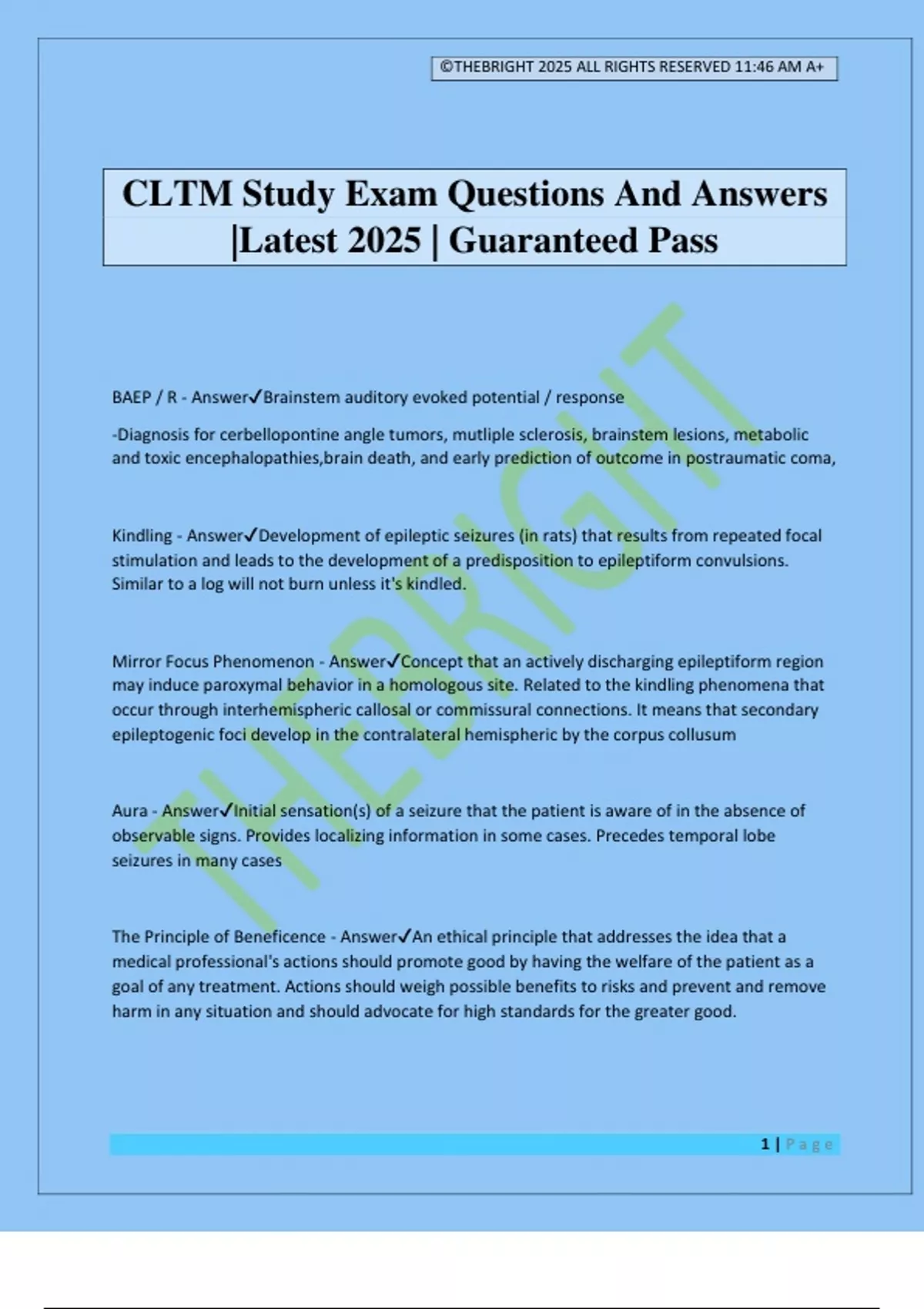 CLTM Study Exam Questions And Answers |Latest 2025 | Guaranteed Pass ...