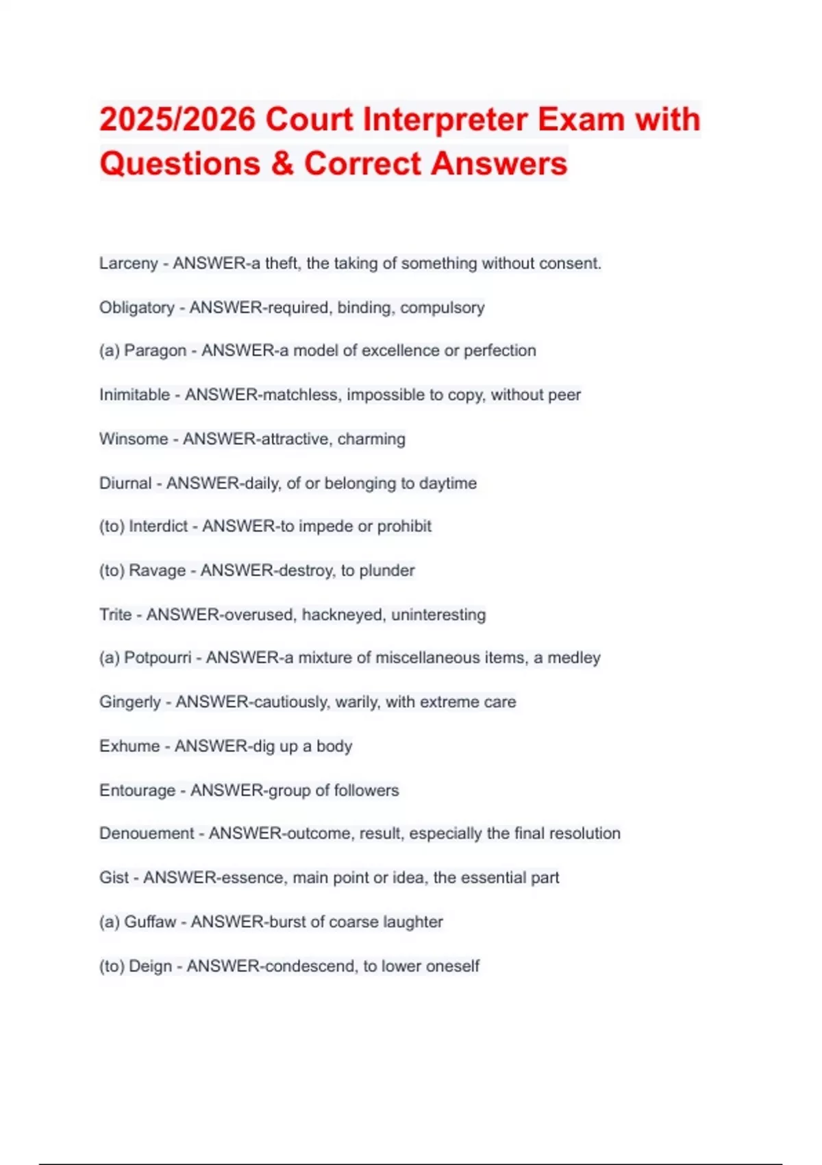 2025/2026 Court Interpreter Exam with Questions & Correct Answers ...