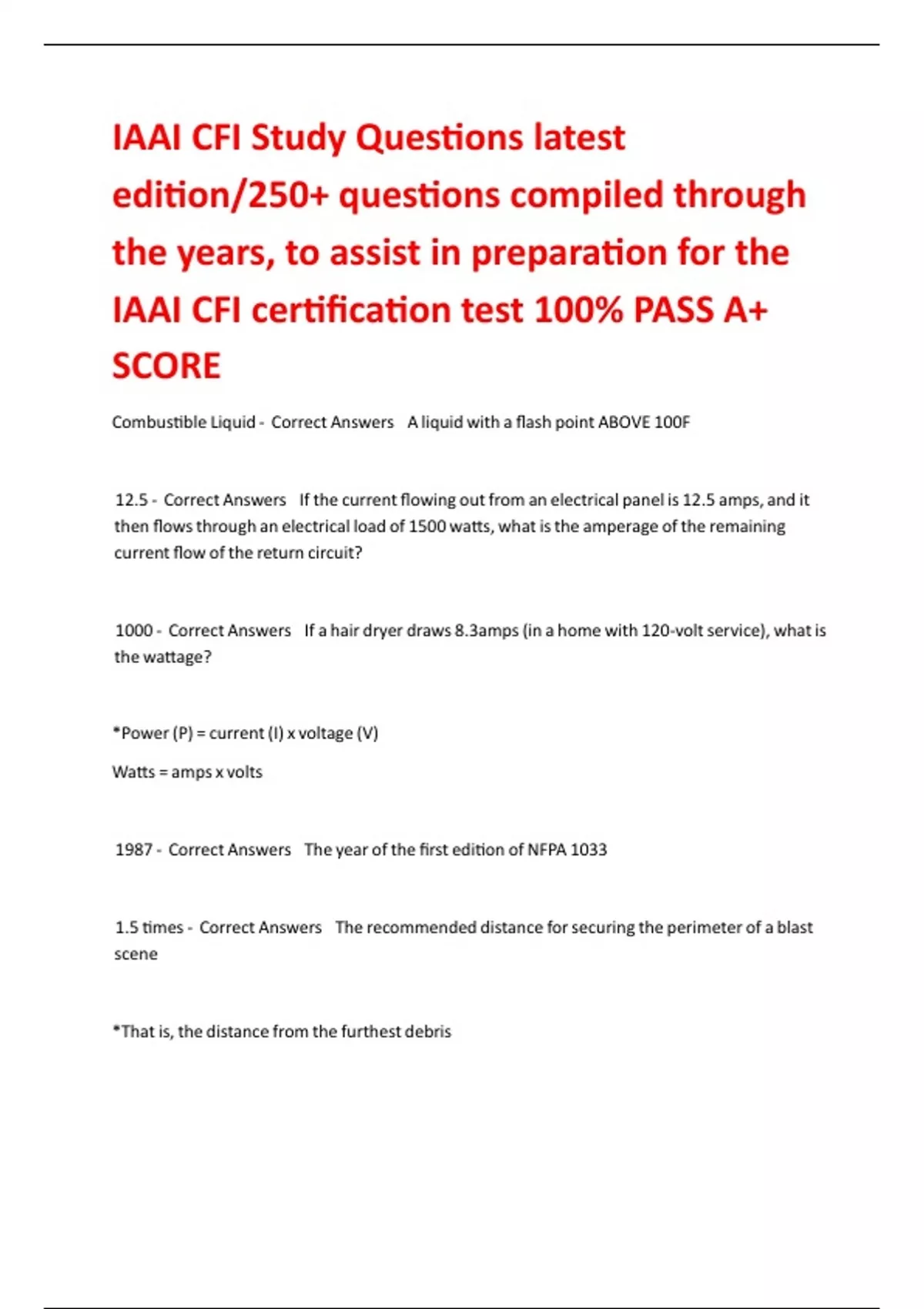 IAAI CFI Study Questions latest edition/250+ questions compiled through ...