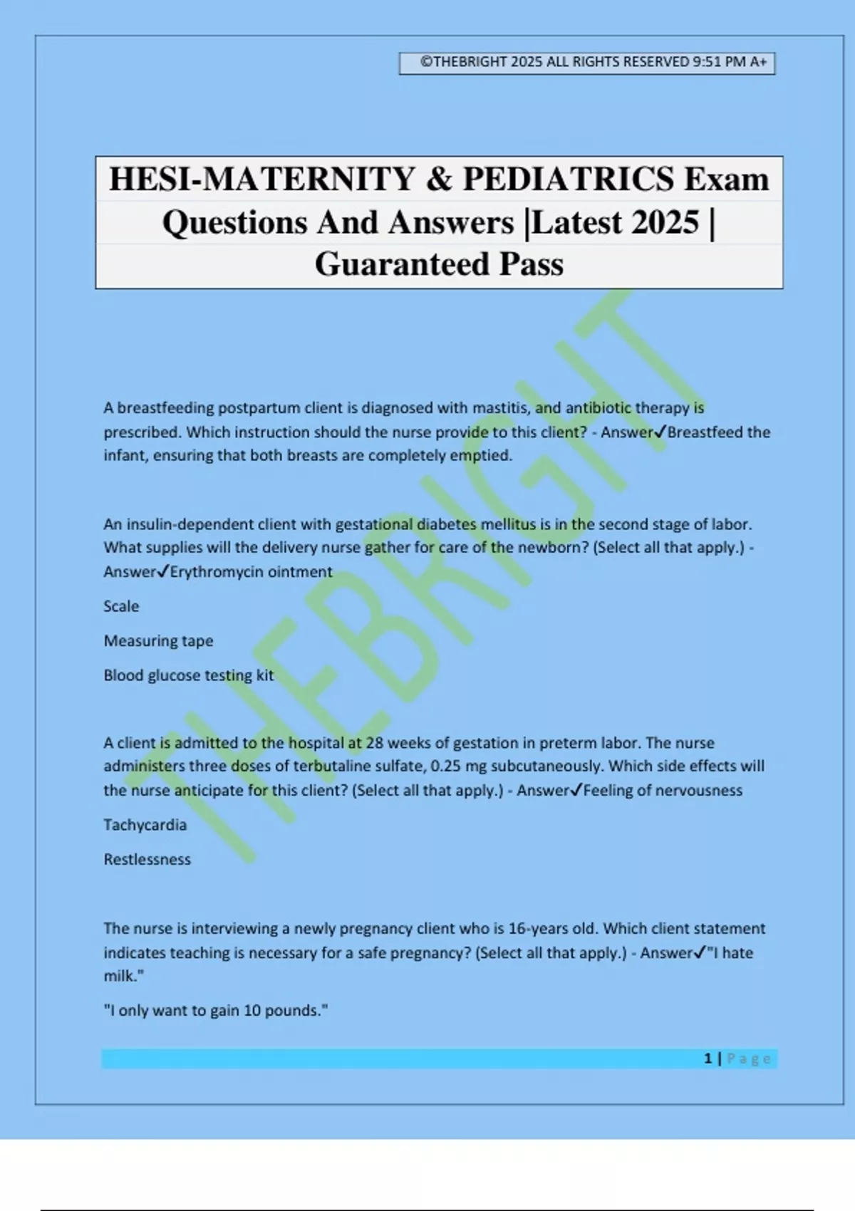 HESI-MATERNITY & PEDIATRICS Exam Questions And Answers |Latest 2025 ...