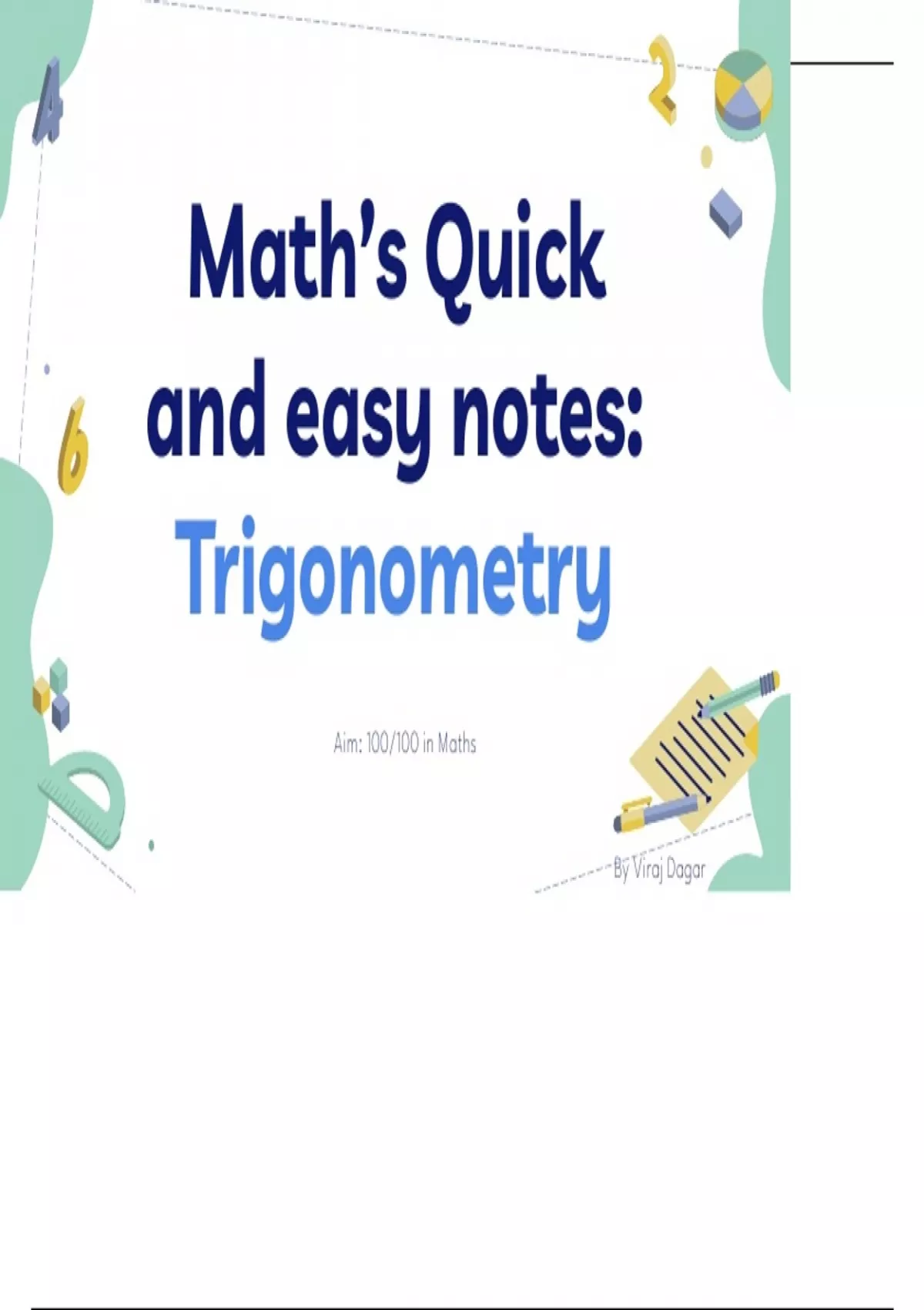 Quick, Fast and easy notes of Trigonometry - Mathematics - Stuvia US