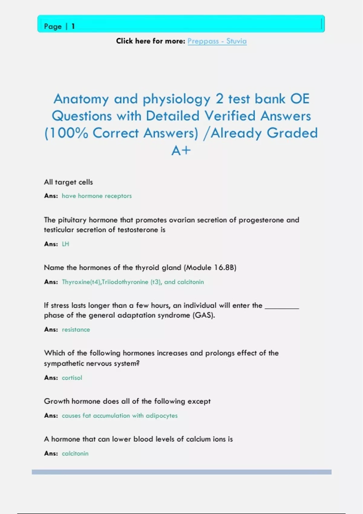 Anatomy and physiology 2 test bank OE Questions with Detailed Verified ...