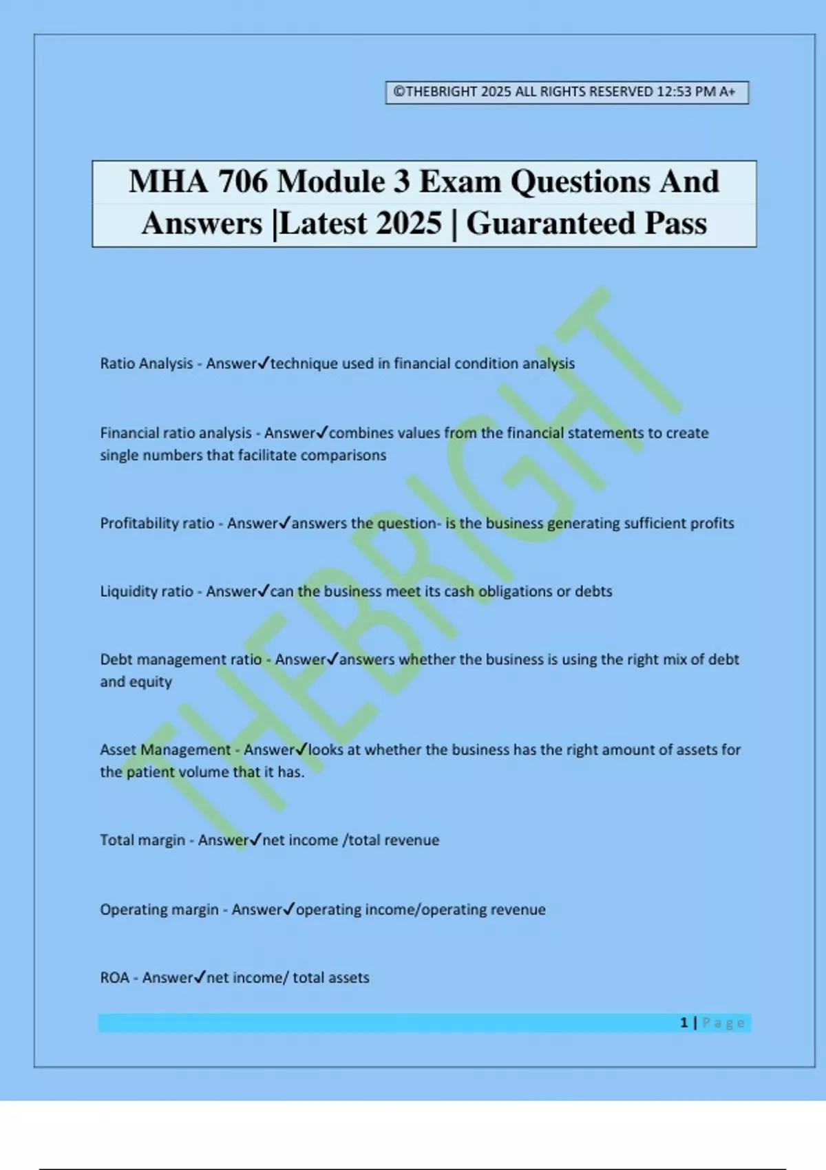 MHA 706 Module 3 Exam Questions And Answers |Latest 2025 | Guaranteed ...