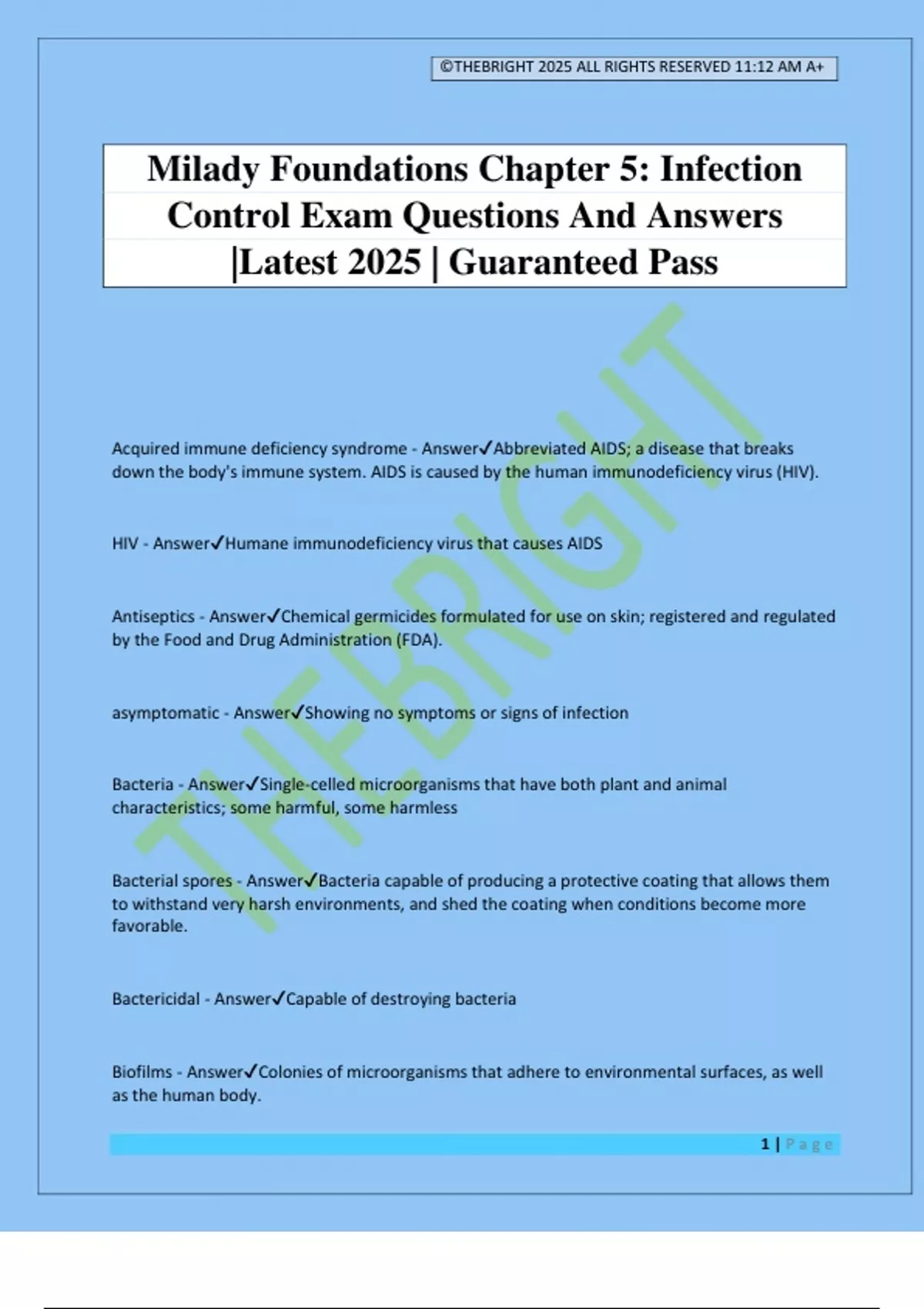 Milady Foundations Chapter 5: Infection Control Exam Questions And ...