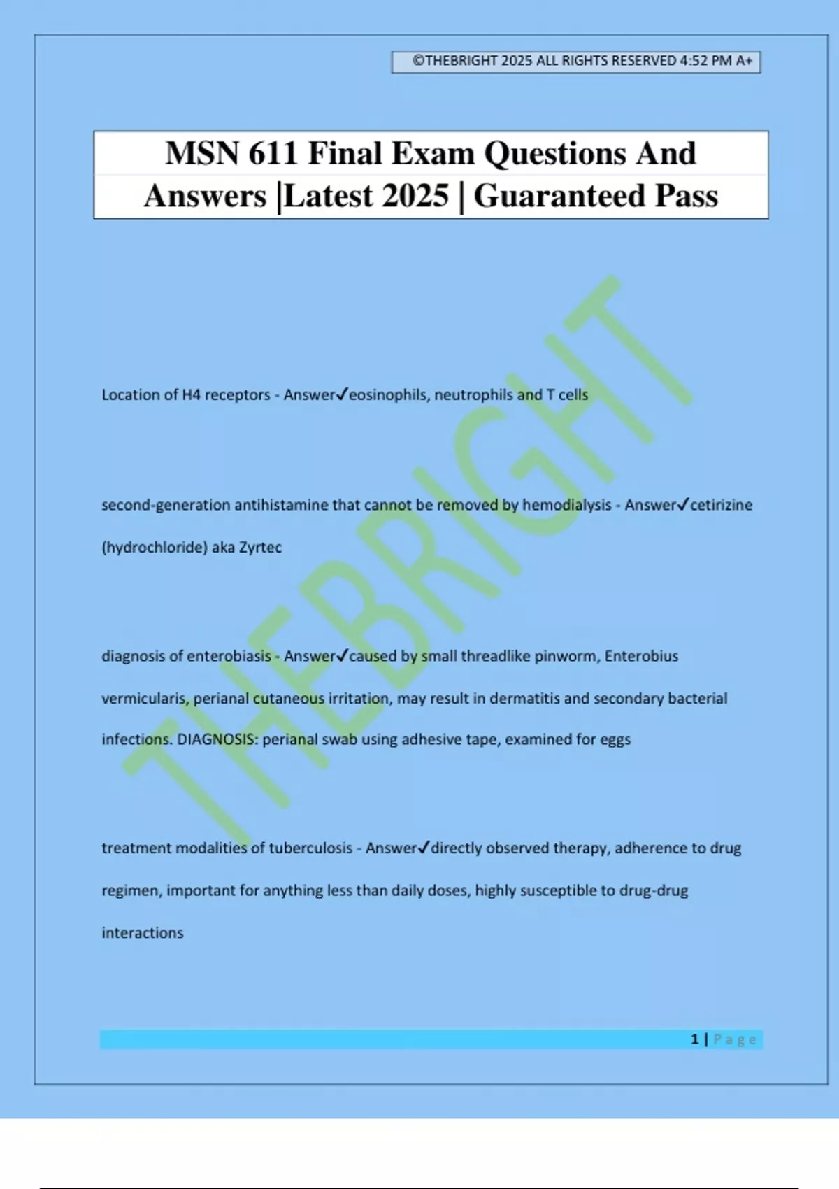 MSN 611 Final Exam Questions And Answers |Latest 2025 | Guaranteed Pass ...