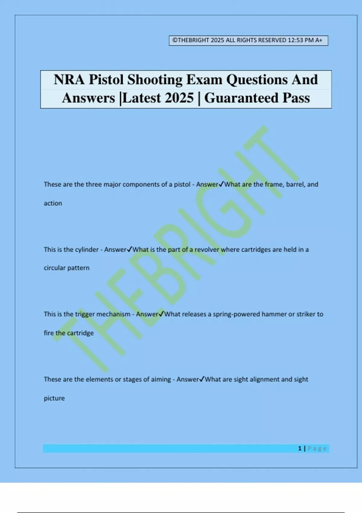 NRA Pistol Shooting Exam Questions And Answers |Latest 2025 ...