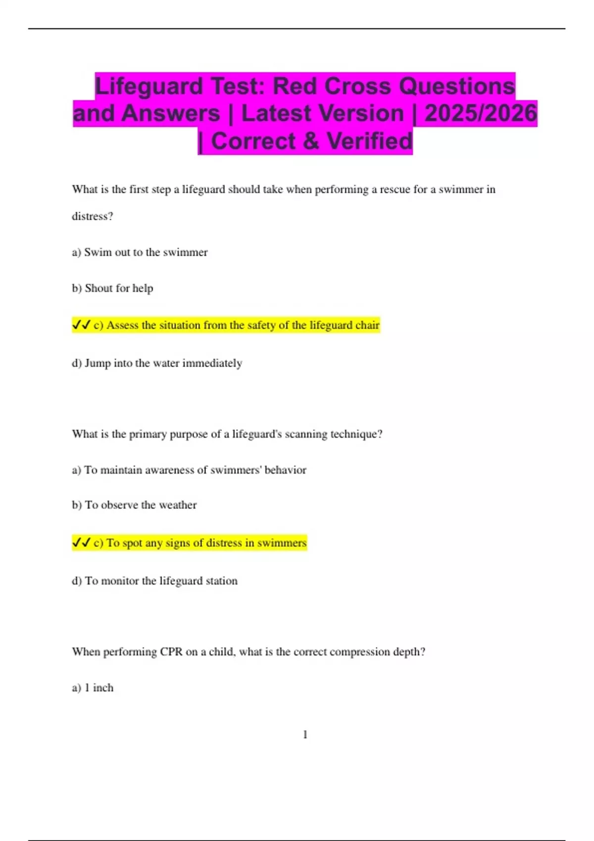 Lifeguard Test: Red Cross Questions and Answers | Latest Version | 2025 ...