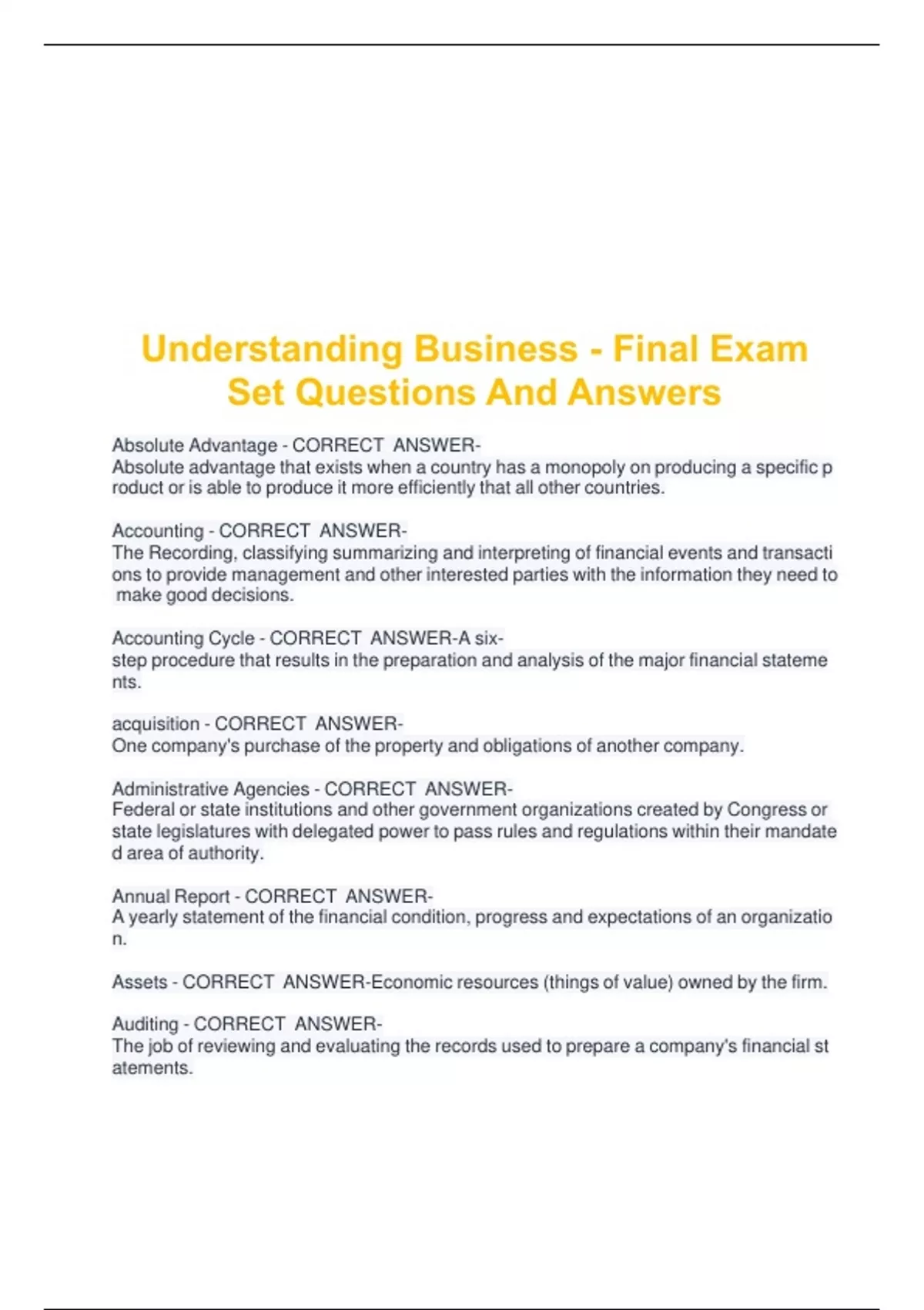 Understanding Business - Final Exam Set Questions And Answers ...