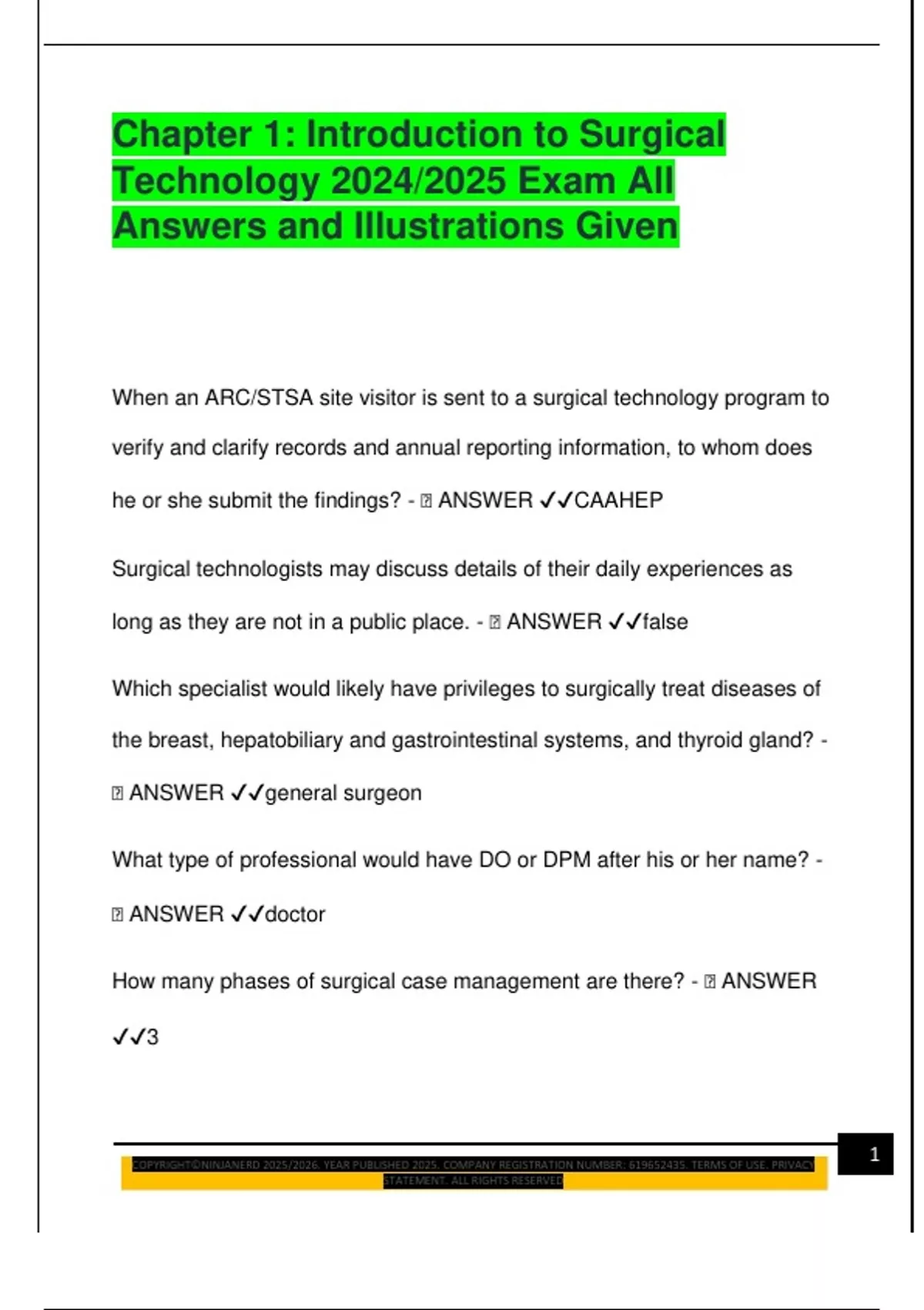 Chapter 1: Introduction to Surgical Technology 2024/2025 Exam All ...