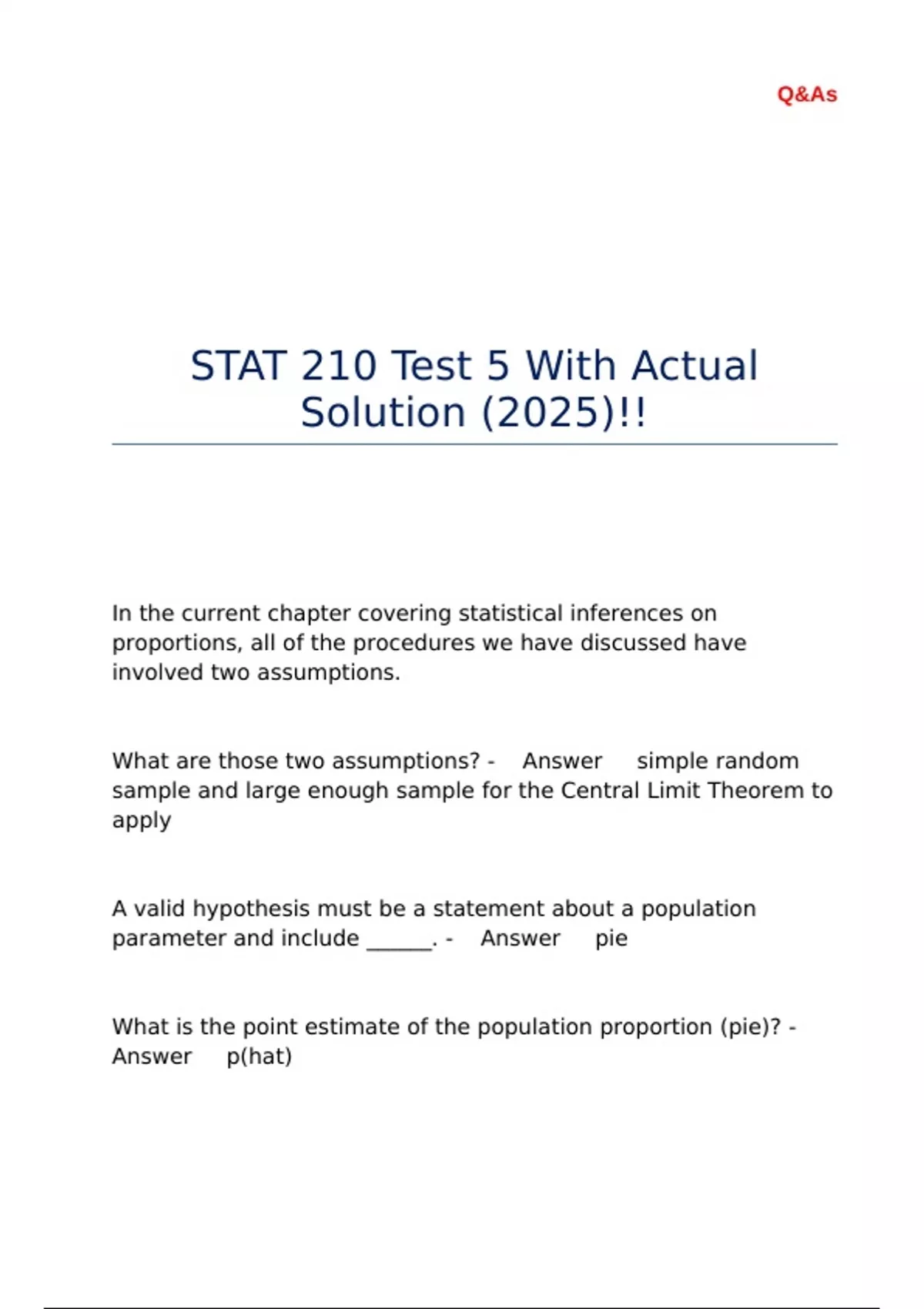 Stat 210 Test 5 With Actual Solution 2025 Stat 210 Stuvia Us