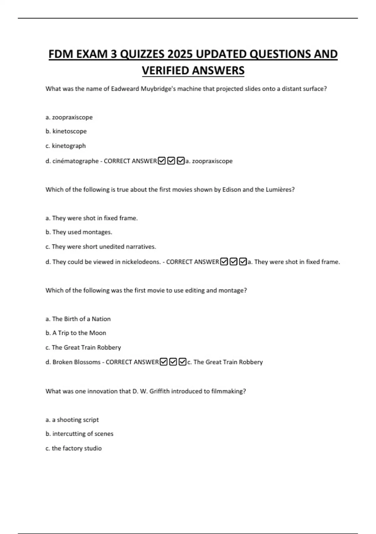 FDM EXAM 3 QUIZZES 2025 UPDATED QUESTIONS AND VERIFIED ANSWERS - FDM ...