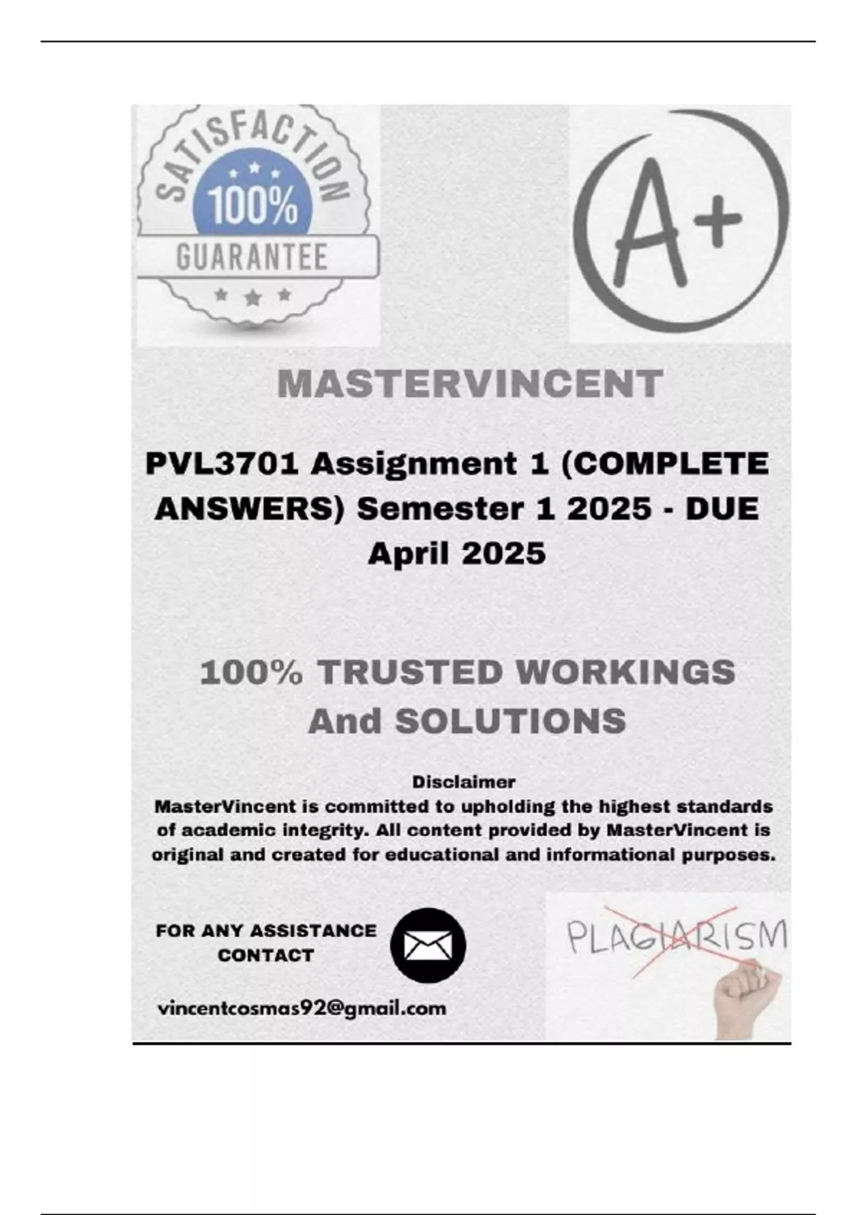 PVL3701 Assignment 1 (COMPLETE ANSWERS) Semester 1 2025 - DUE April 2025; 100% correct solutions ...