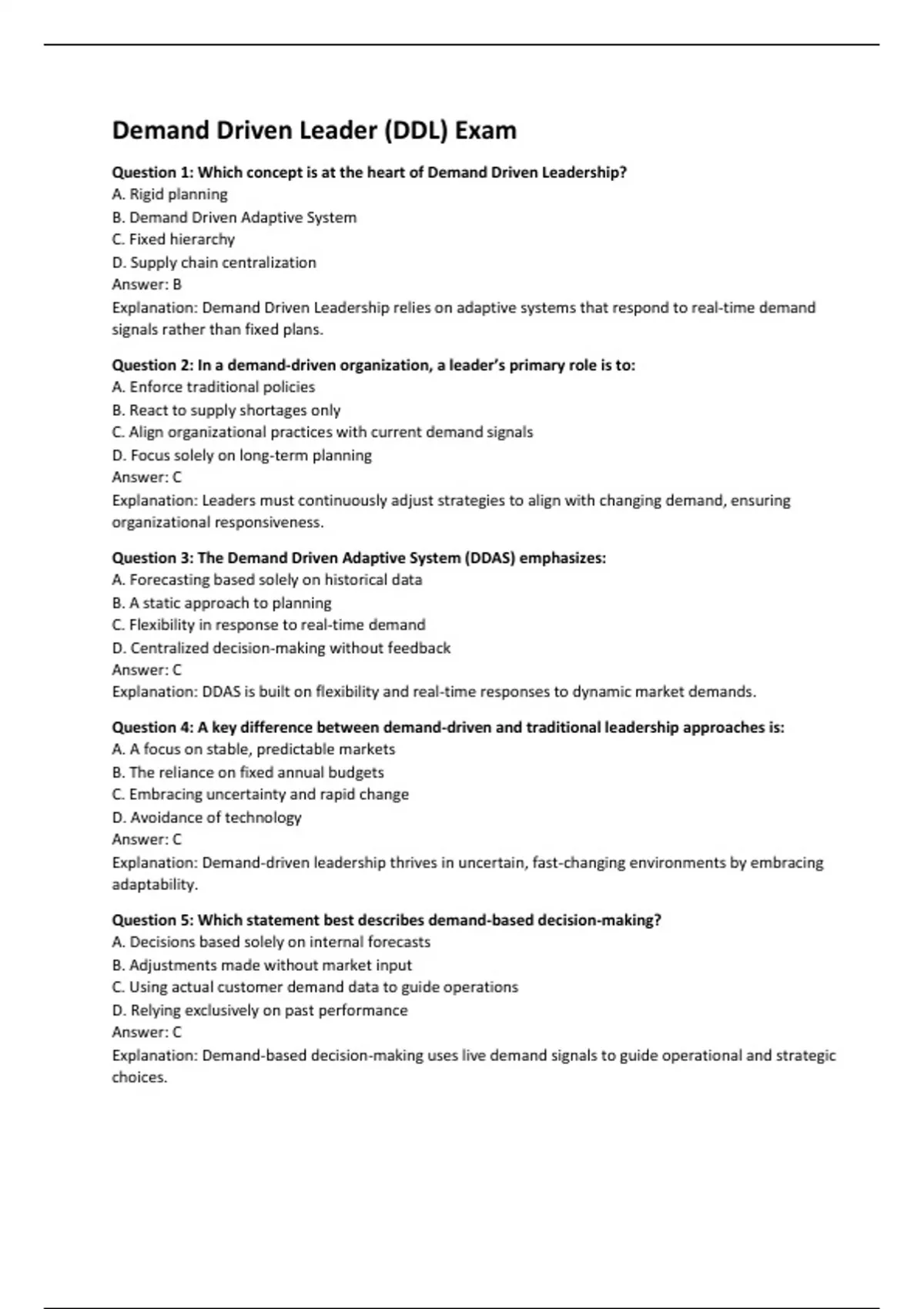 Demand Driven Leader (DDL) Exam - Computers - Stuvia US