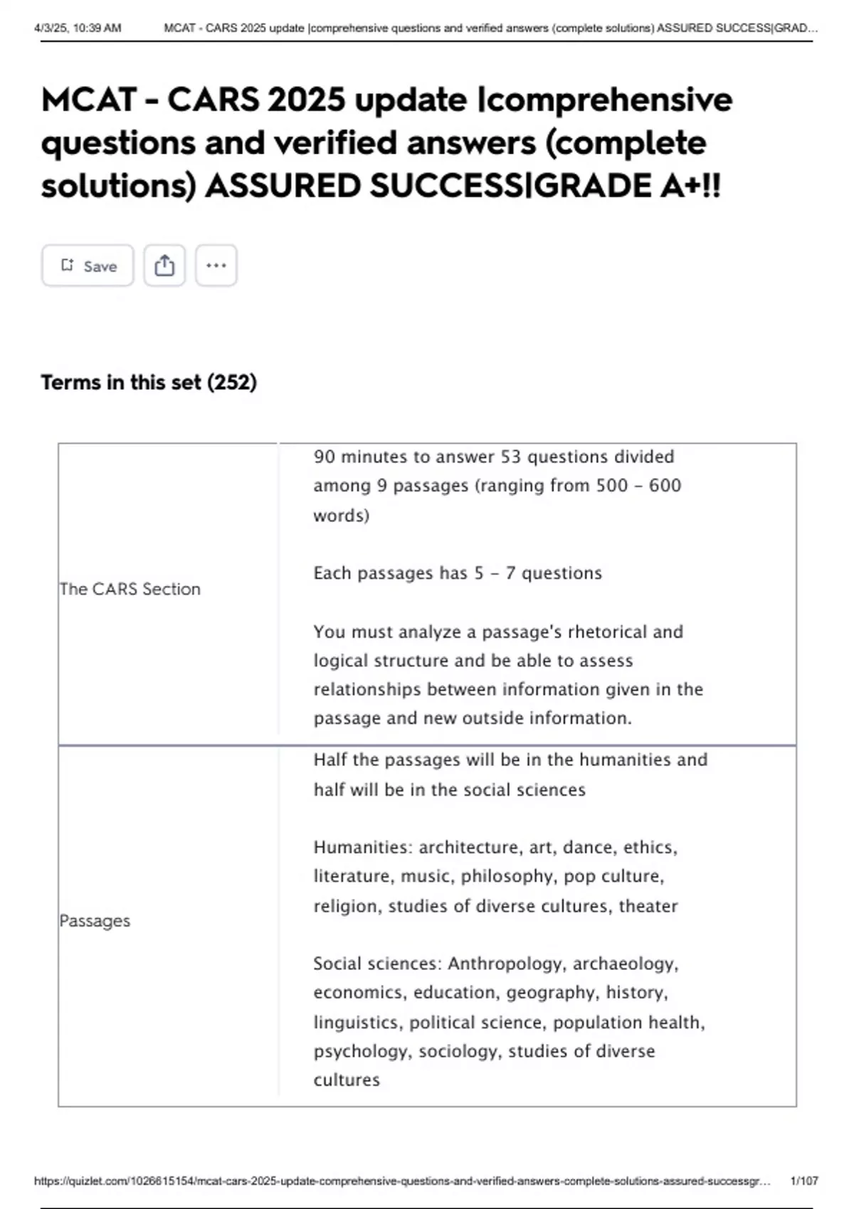 MCAT - CARS 2025 update |comprehensive questions and verified answers ...