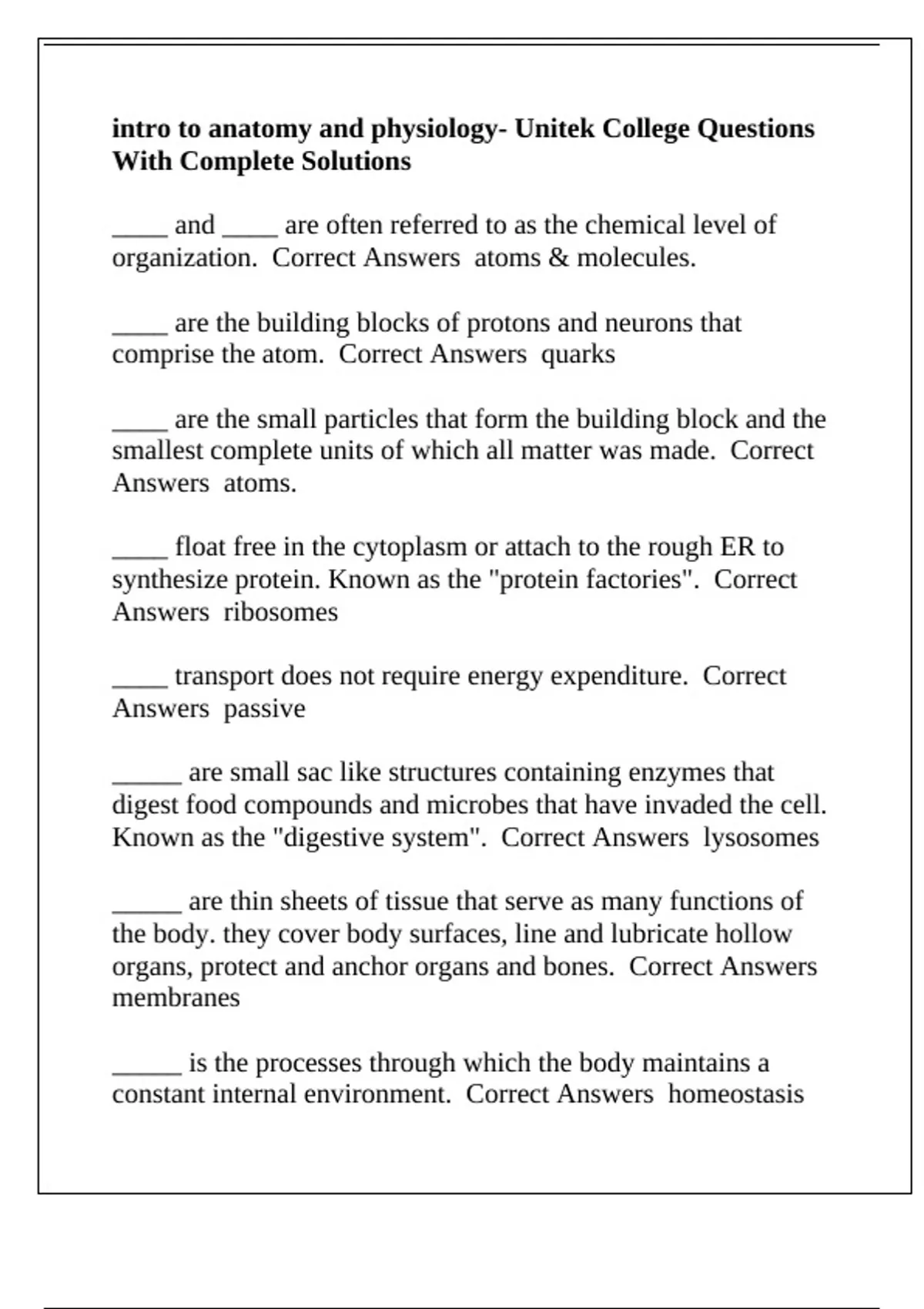intro to anatomy and physiology- Unitek College Questions With Complete ...