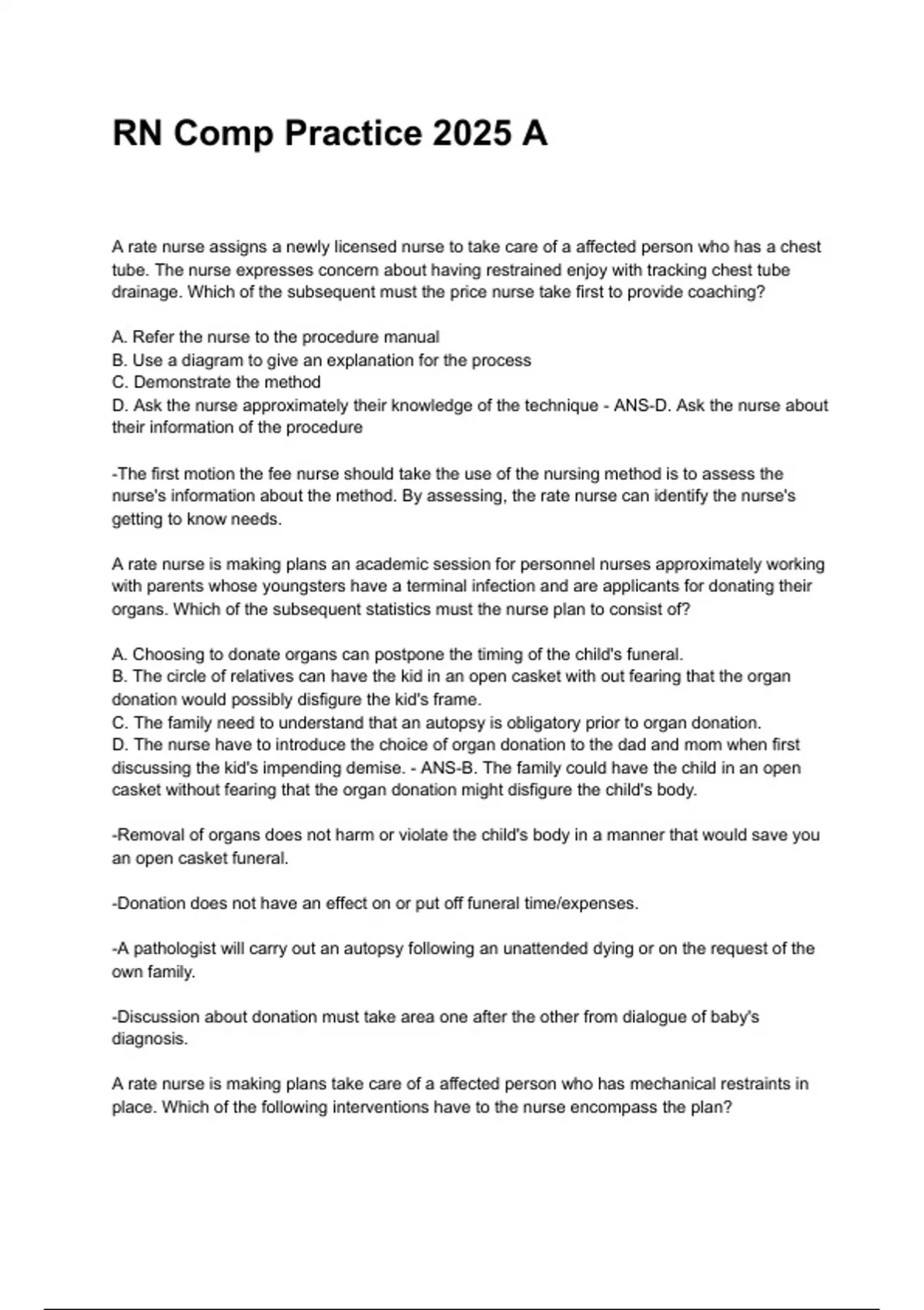 RN Comp Practice 2025 A QUESTIONS AND CORRECT DETAILED ANSWERS 2025/ ...