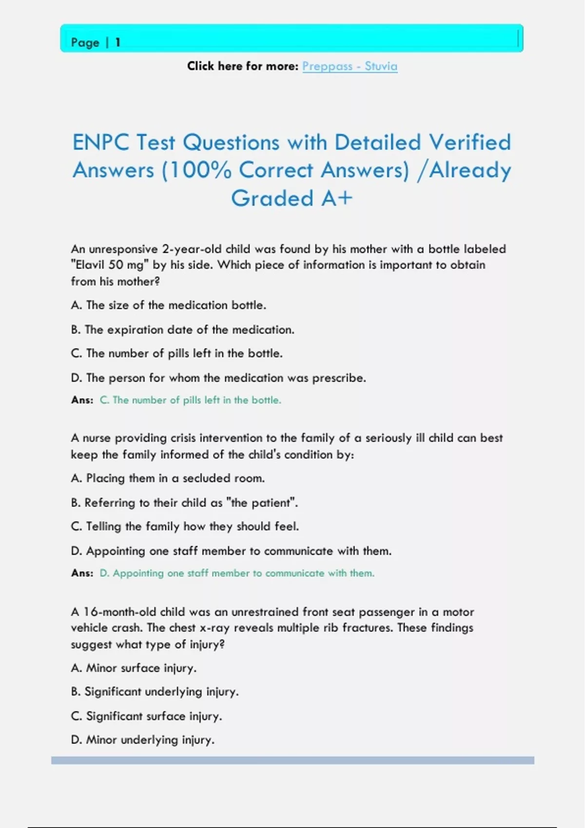 ENPC Test Questions with Detailed Verified Answers (100% Correct ...