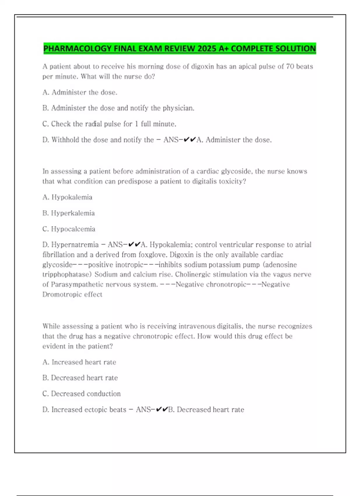 PHARMACOLOGY FINAL EXAM REVIEW 2025 A+ COMPLETE SOLUTION - Pharmacology ...