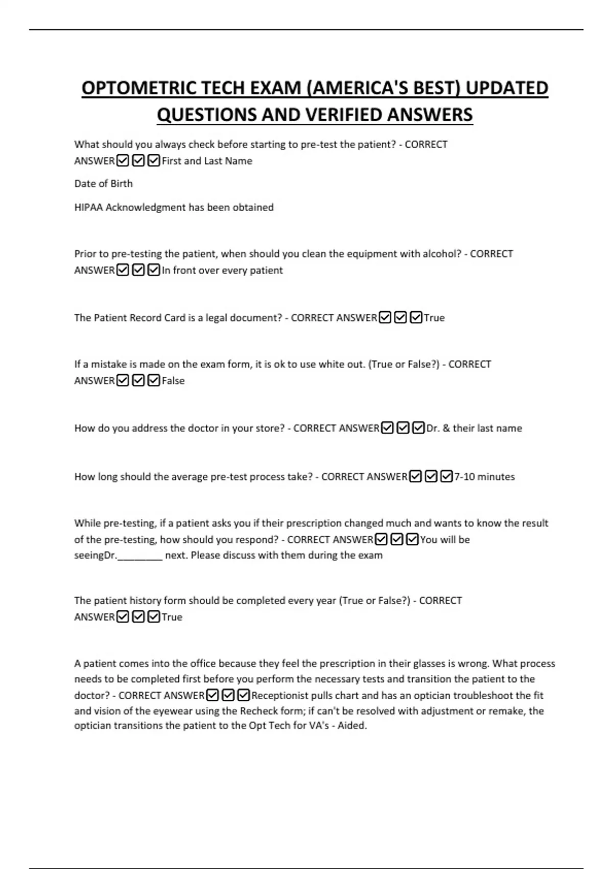OPTOMETRIC TECH EXAM (AMERICA-S BEST) UPDATED QUESTIONS AND VERIFIED ...