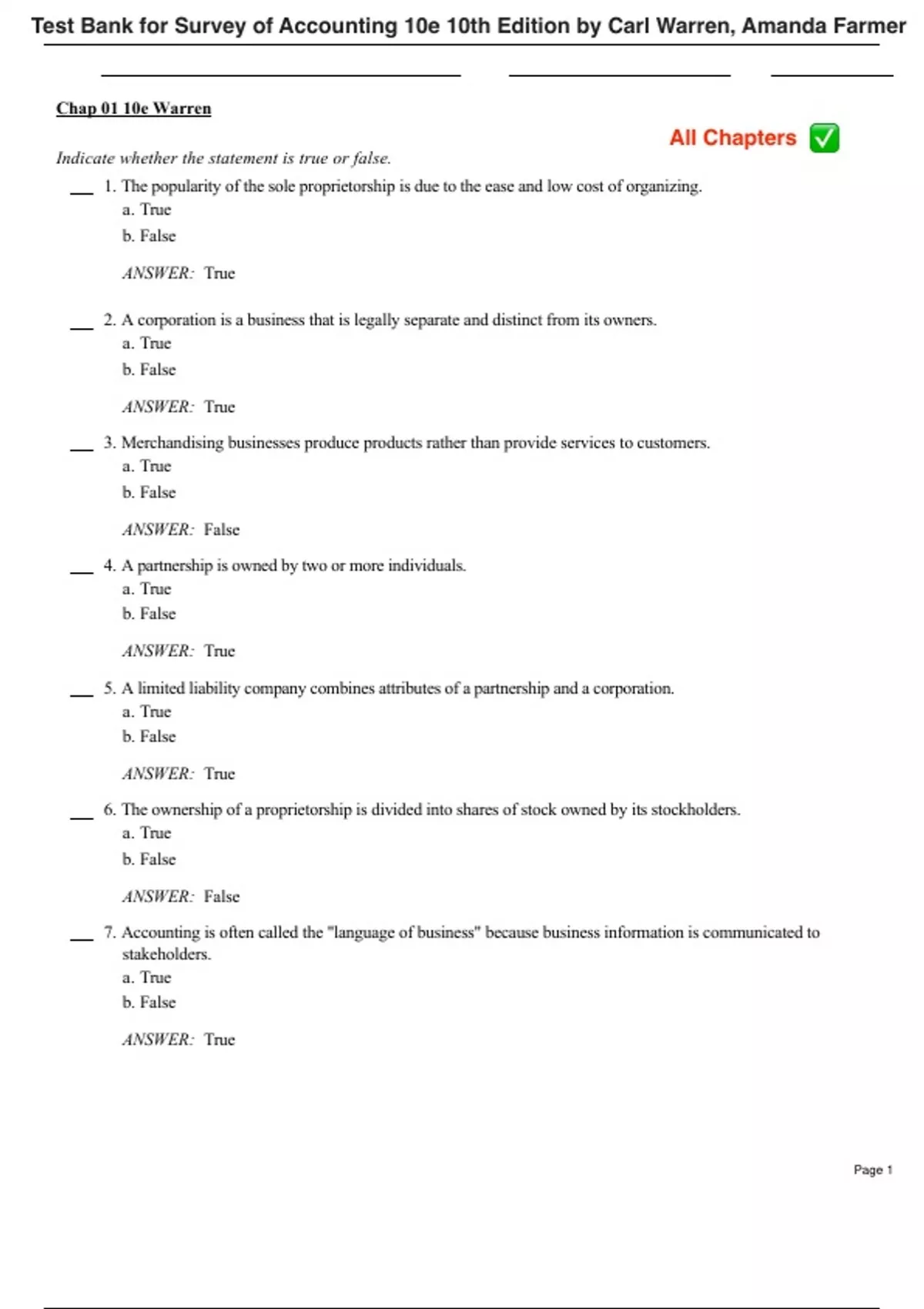 Survey of Accounting – Carl Warren & Amanda Farmer (10th Edition, 2025/ ...