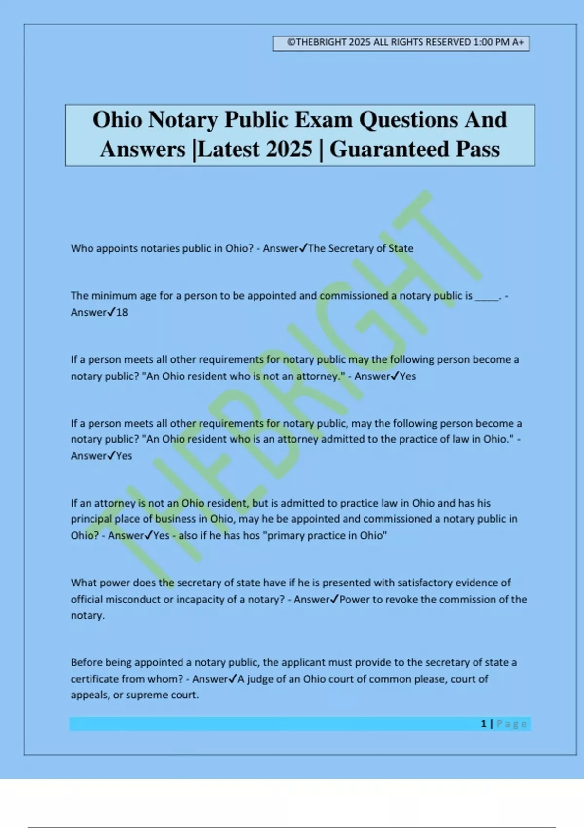 Ohio Notary Public Exam Questions And Answers |Latest 2025 | Guaranteed ...