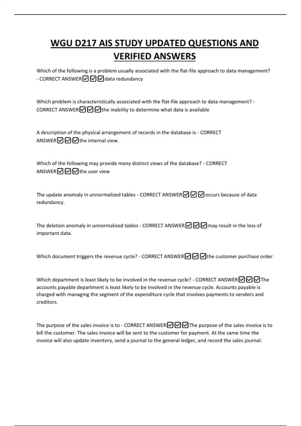 WGU D217 AIS STUDY UPDATED QUESTIONS AND VERIFIED ANSWERS - WGU - Stuvia US