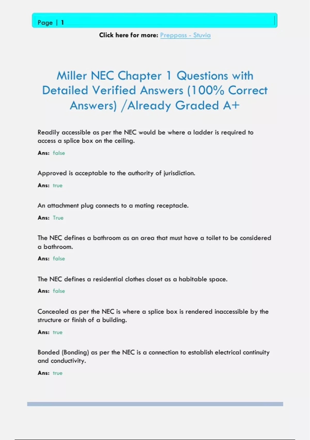 Miller NEC Chapter 1 Questions with Detailed Verified Answers (100% Correct Answers) /Already ...