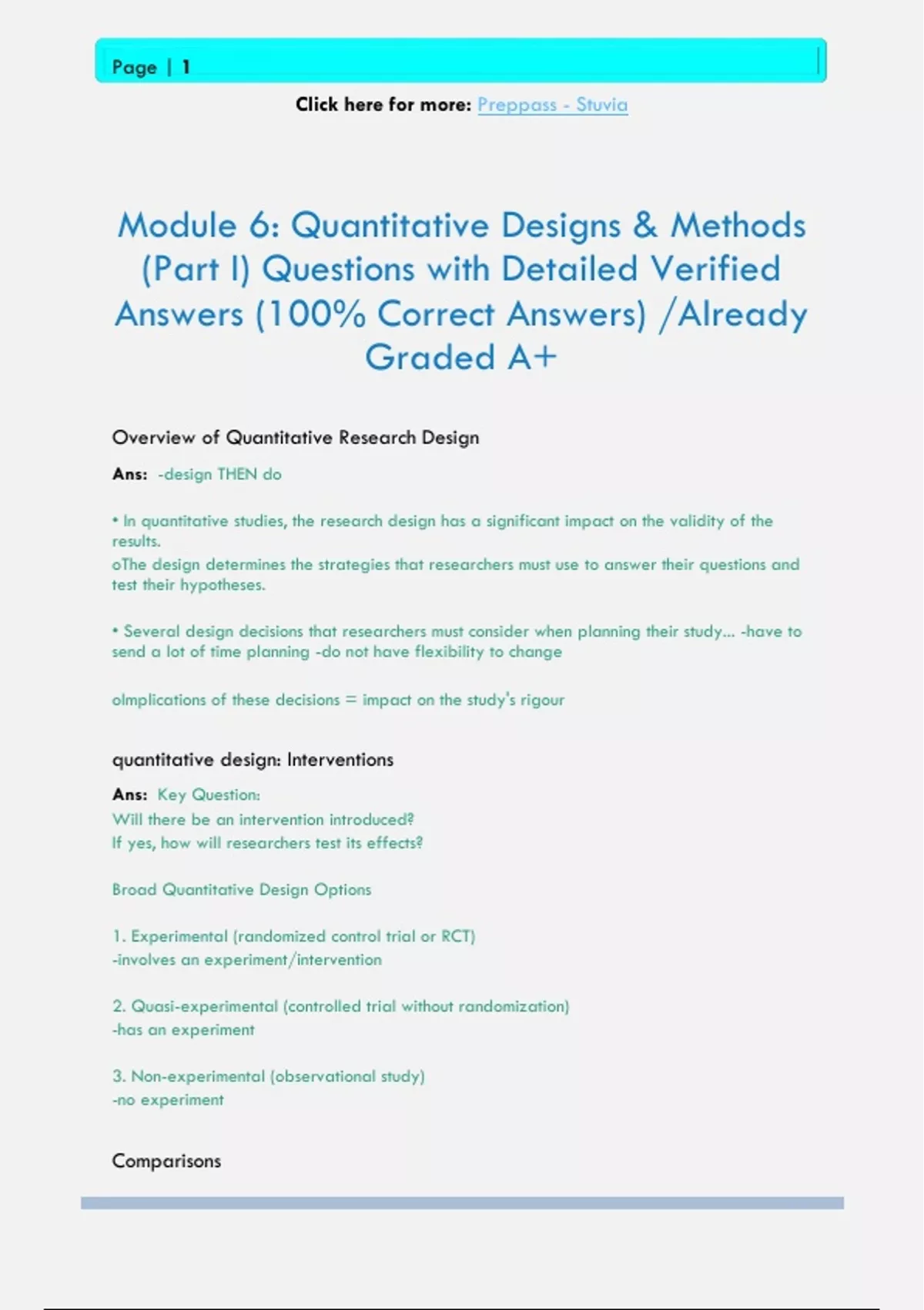 Module 6: Quantitative Designs & Methods (Part I) Questions with ...